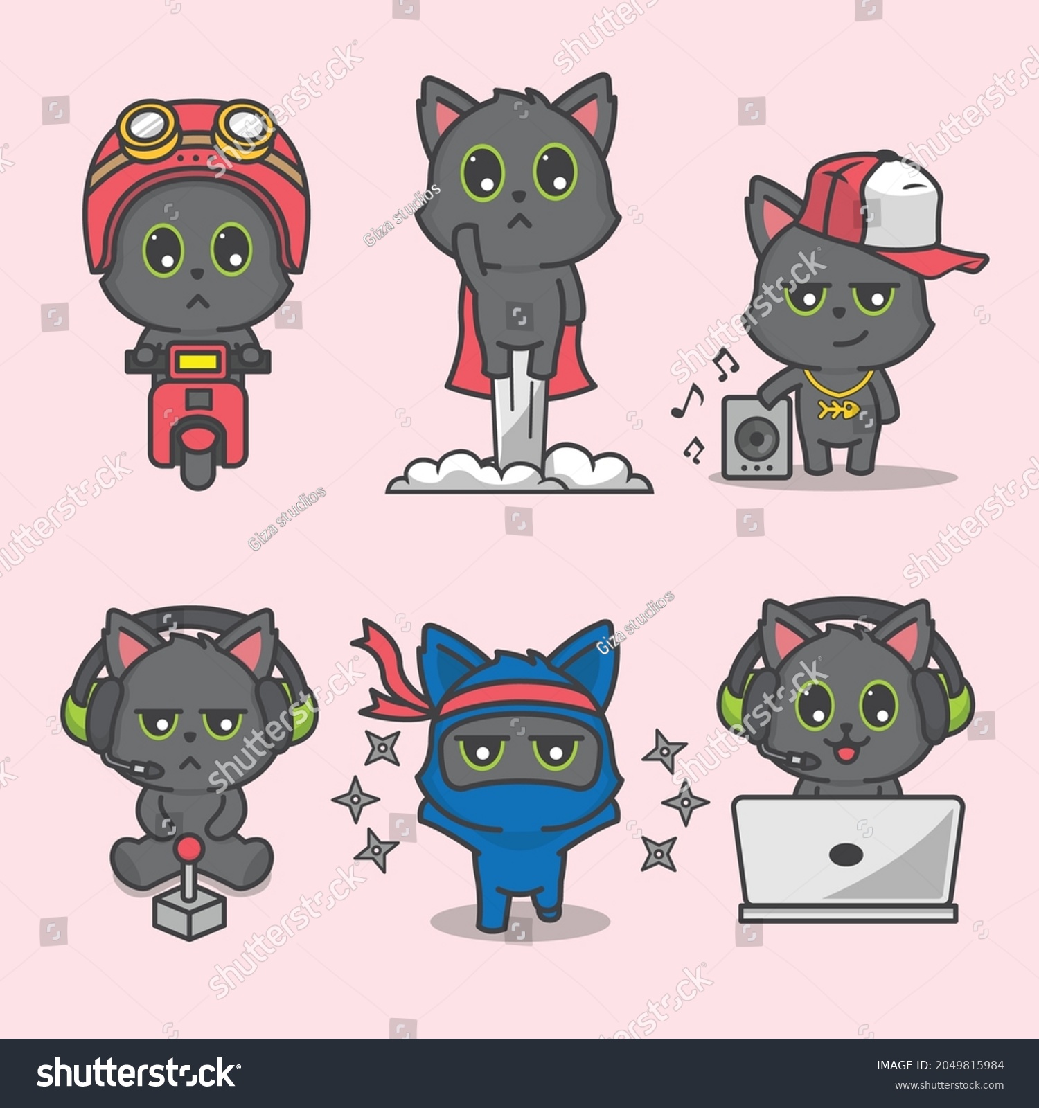 Cute Black Cat Vector Illustration Set Stock Vector (Royalty Free ...