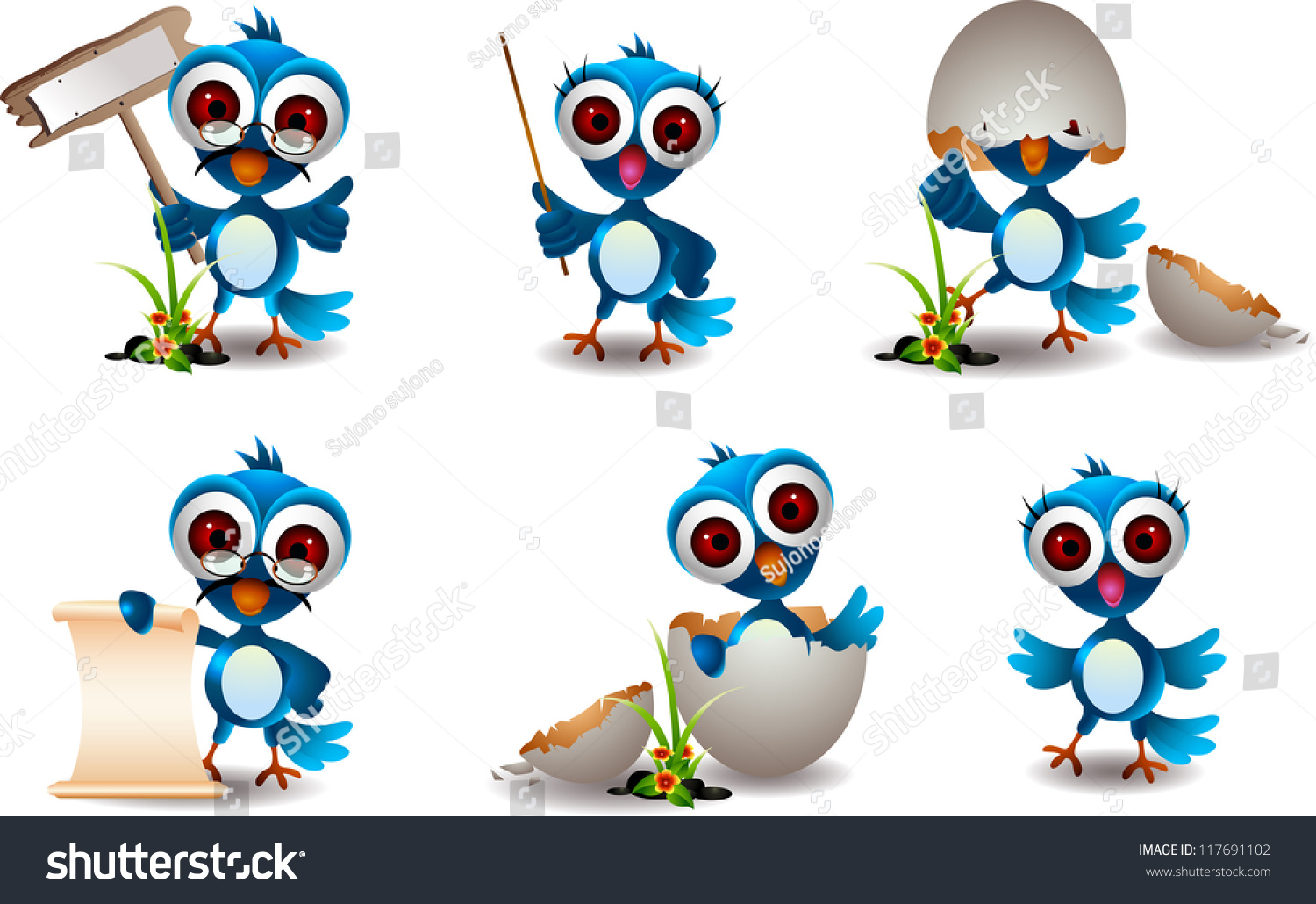 Cute Blue Bird Cartoon Set Stock Vector (Royalty Free) 117691102 ...