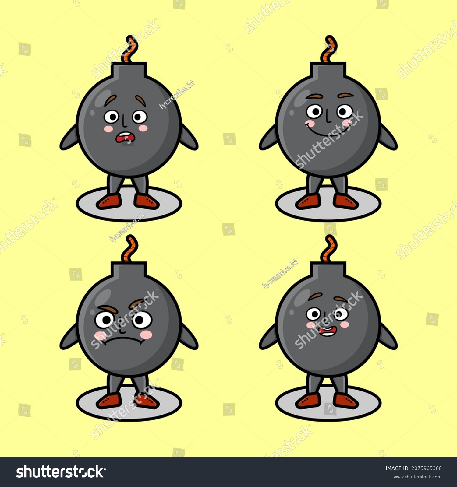 Cute Bomb Mascot Design Set Vector Stock Vector (Royalty Free ...