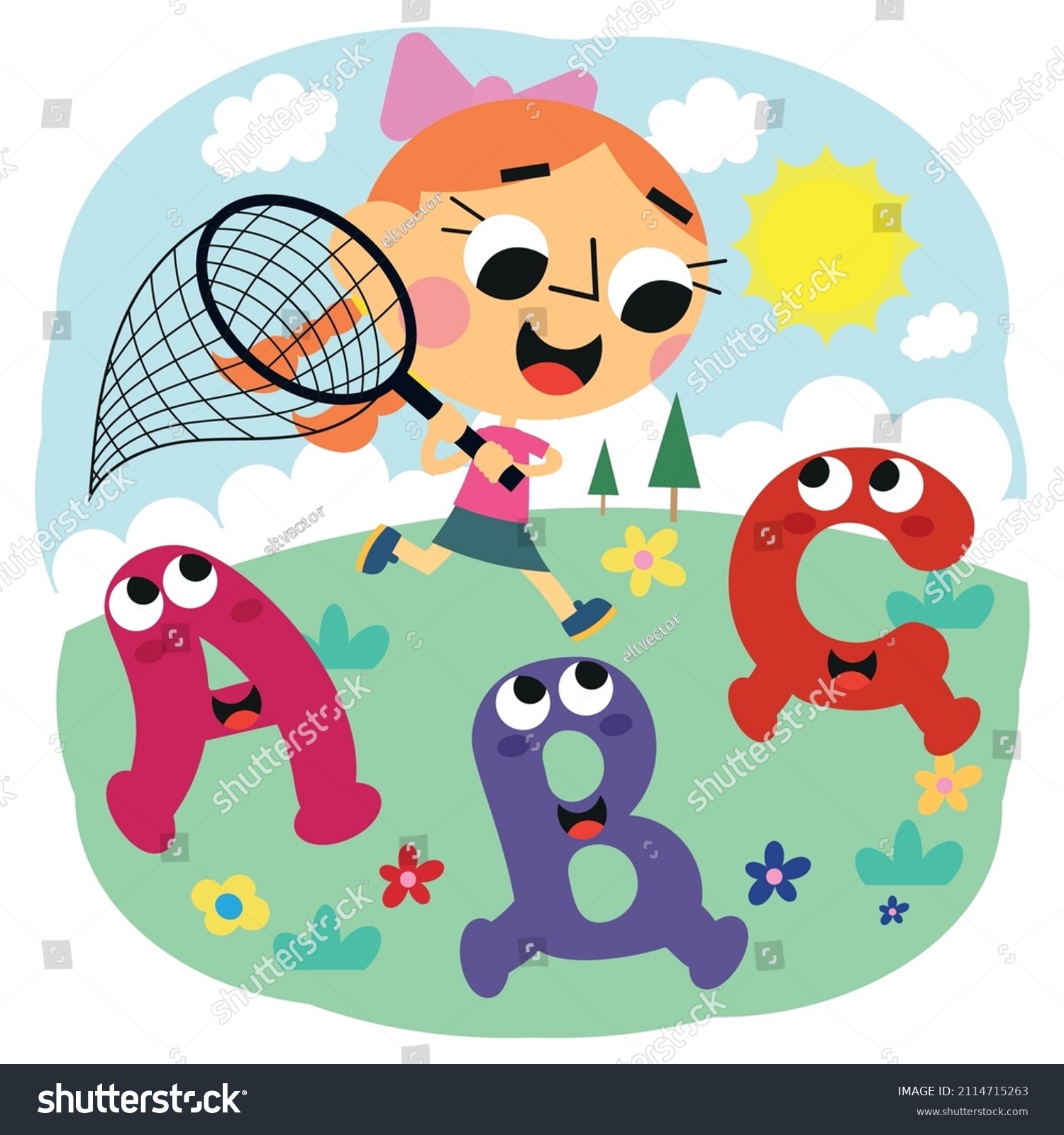 Cute Boy Chasing Abc Letters Stock Vector (Royalty Free) 2114715263