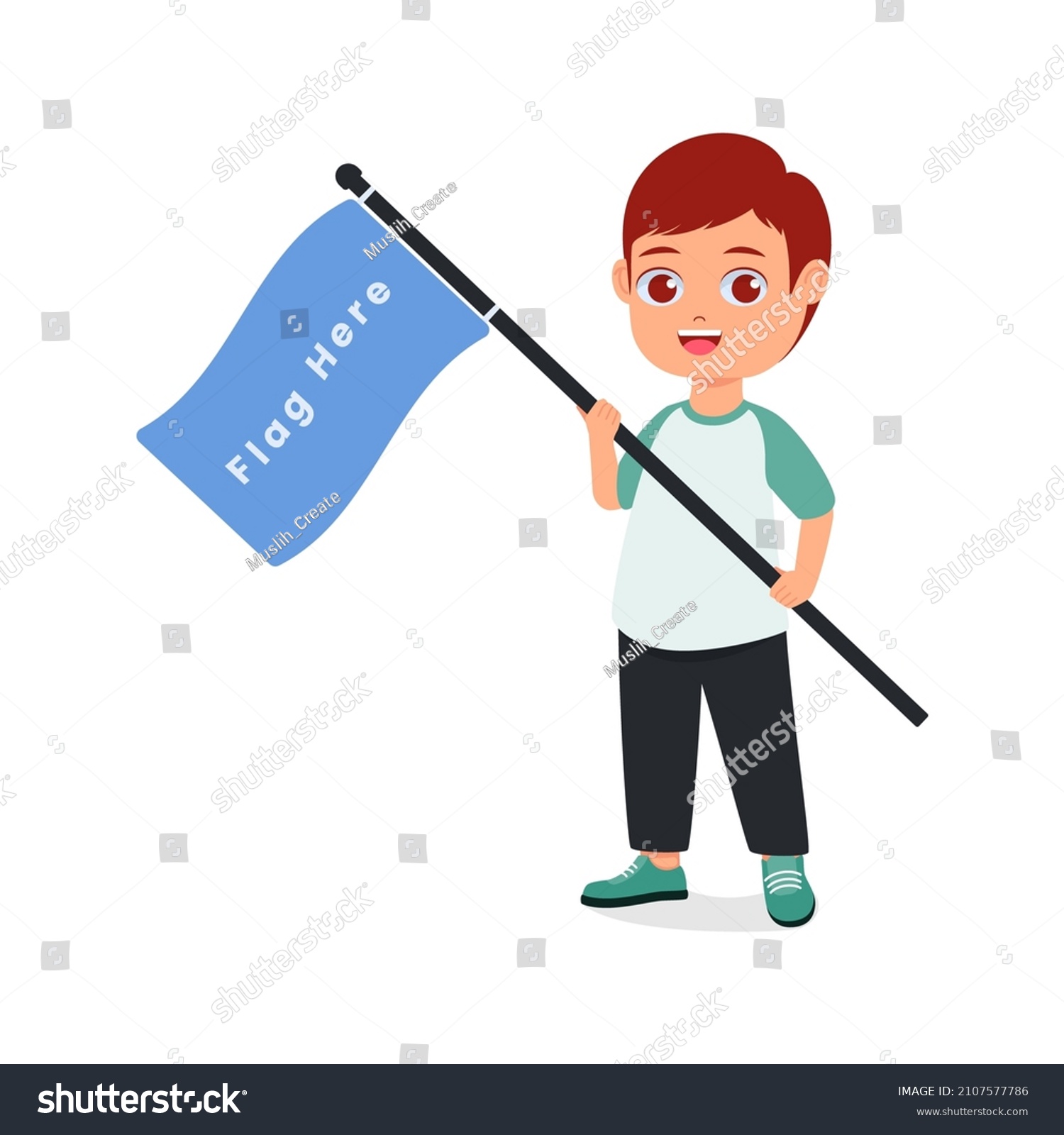 Cute Boy Holding Flag White Background Stock Vector (Royalty Free ...