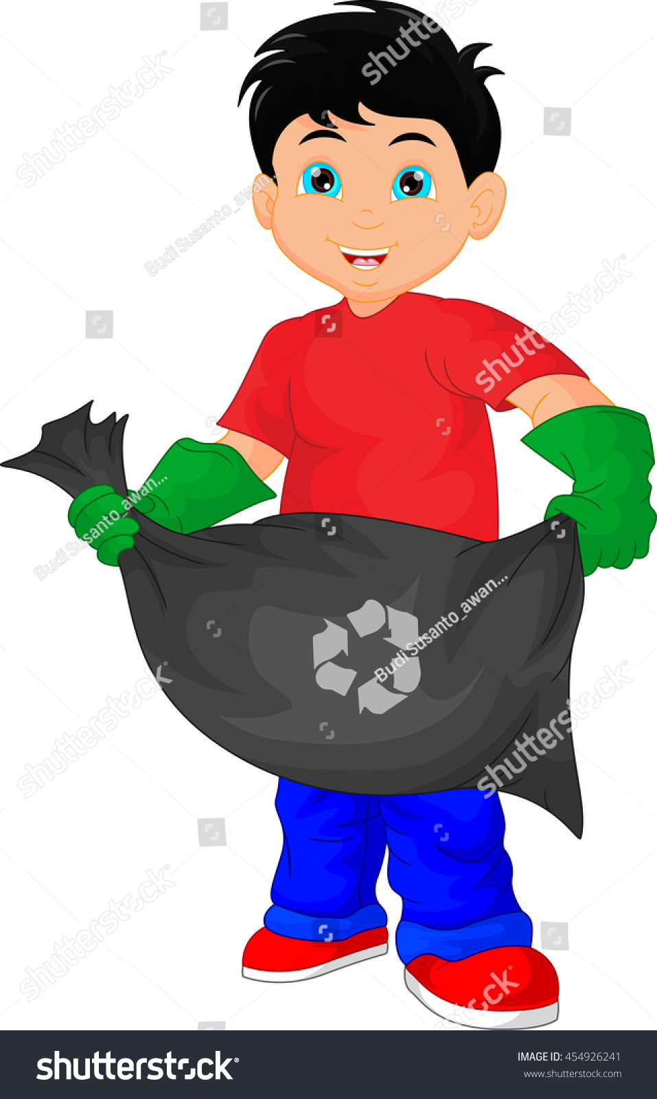 Cute Boy Holding Garbage Bag Stock Vector (Royalty Free) 454926241 ...