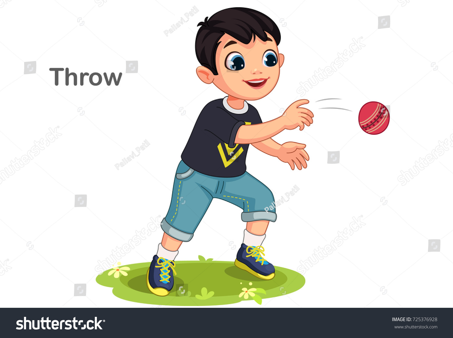 Cute Boy Throwing Ball Vector Illustration Stock Vector (Royalty Free ...