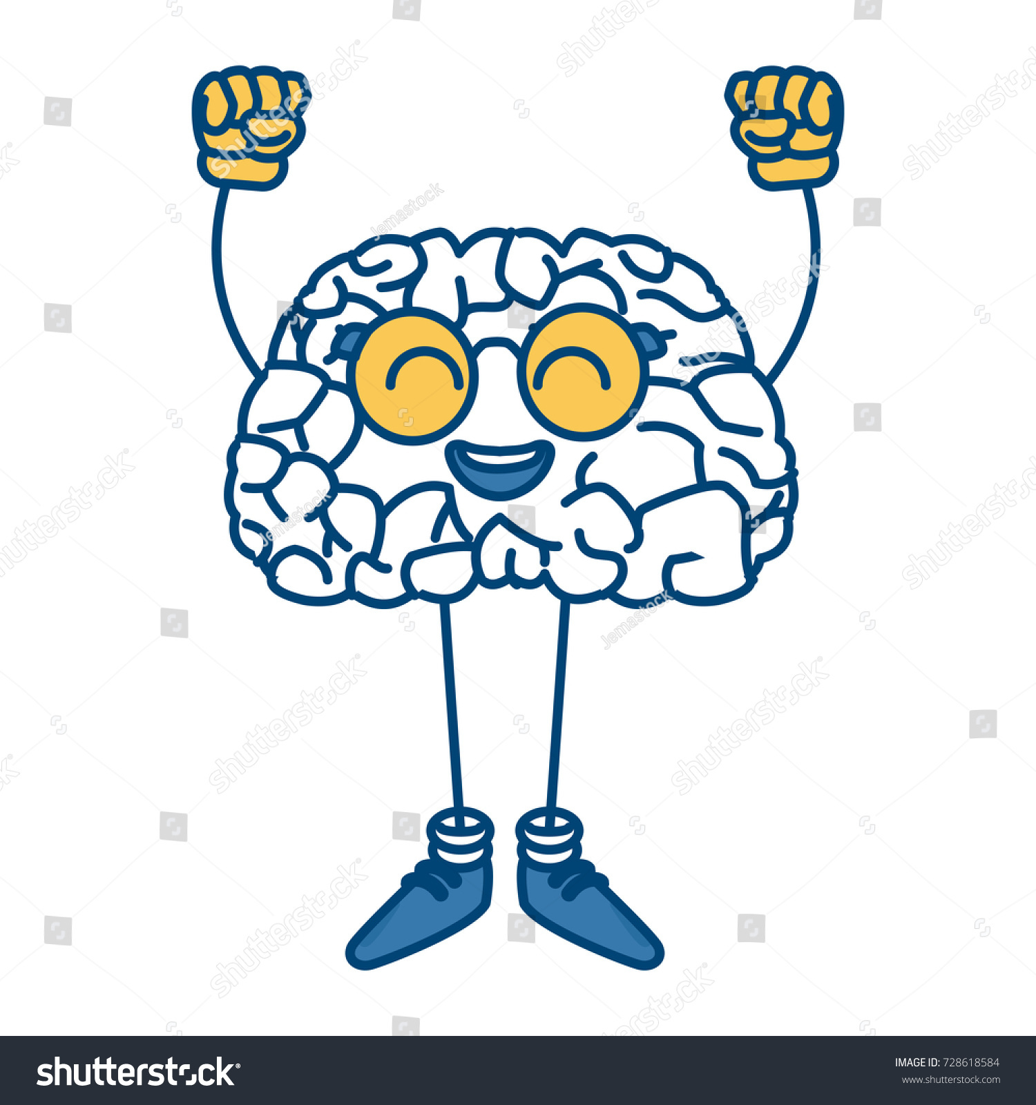 Cute Brain Cartoon Hands Stock Vector (Royalty Free) 728618584
