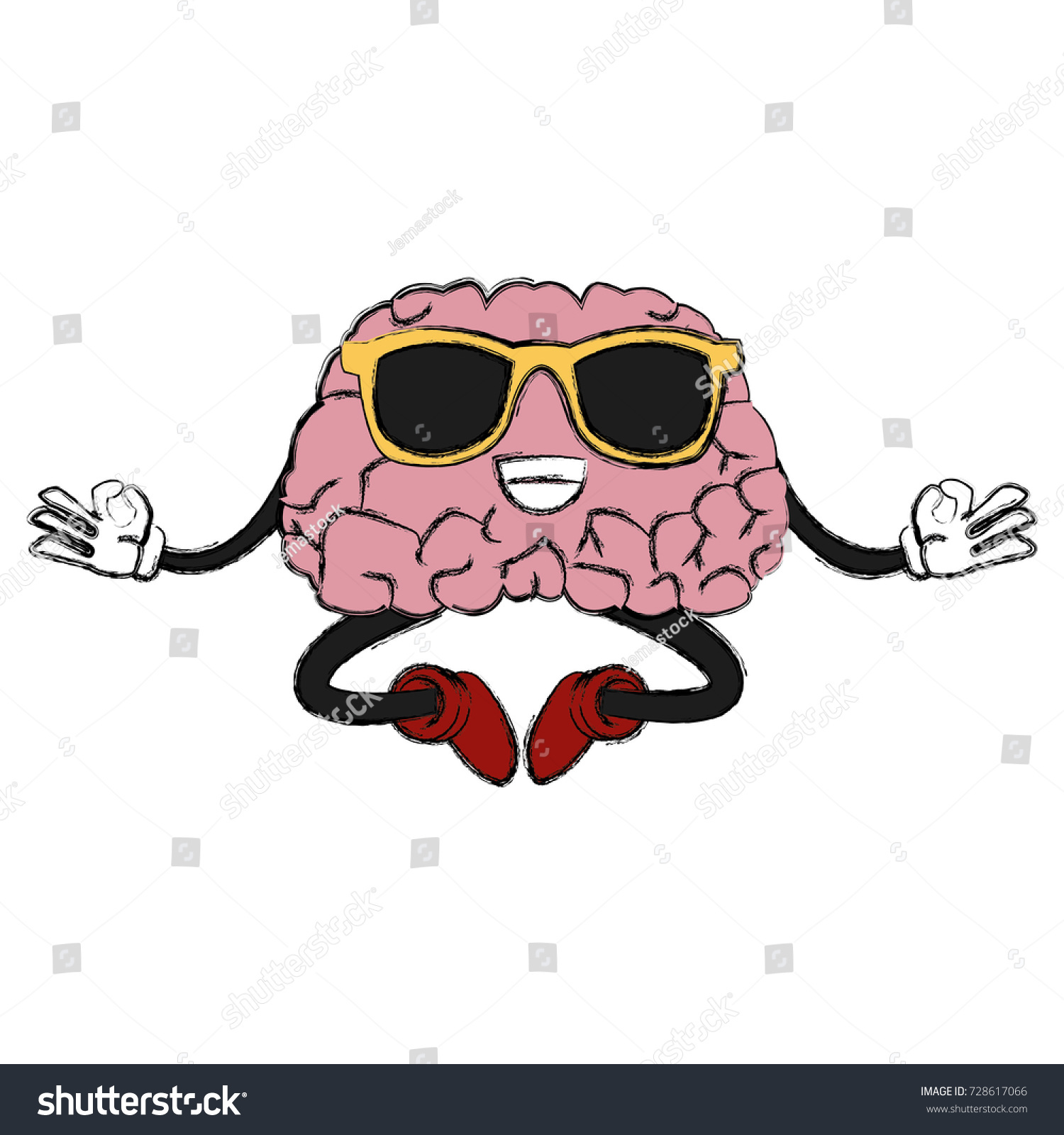 Cute Brain Meditating Cartoon Stock Vector (Royalty Free) 728617066