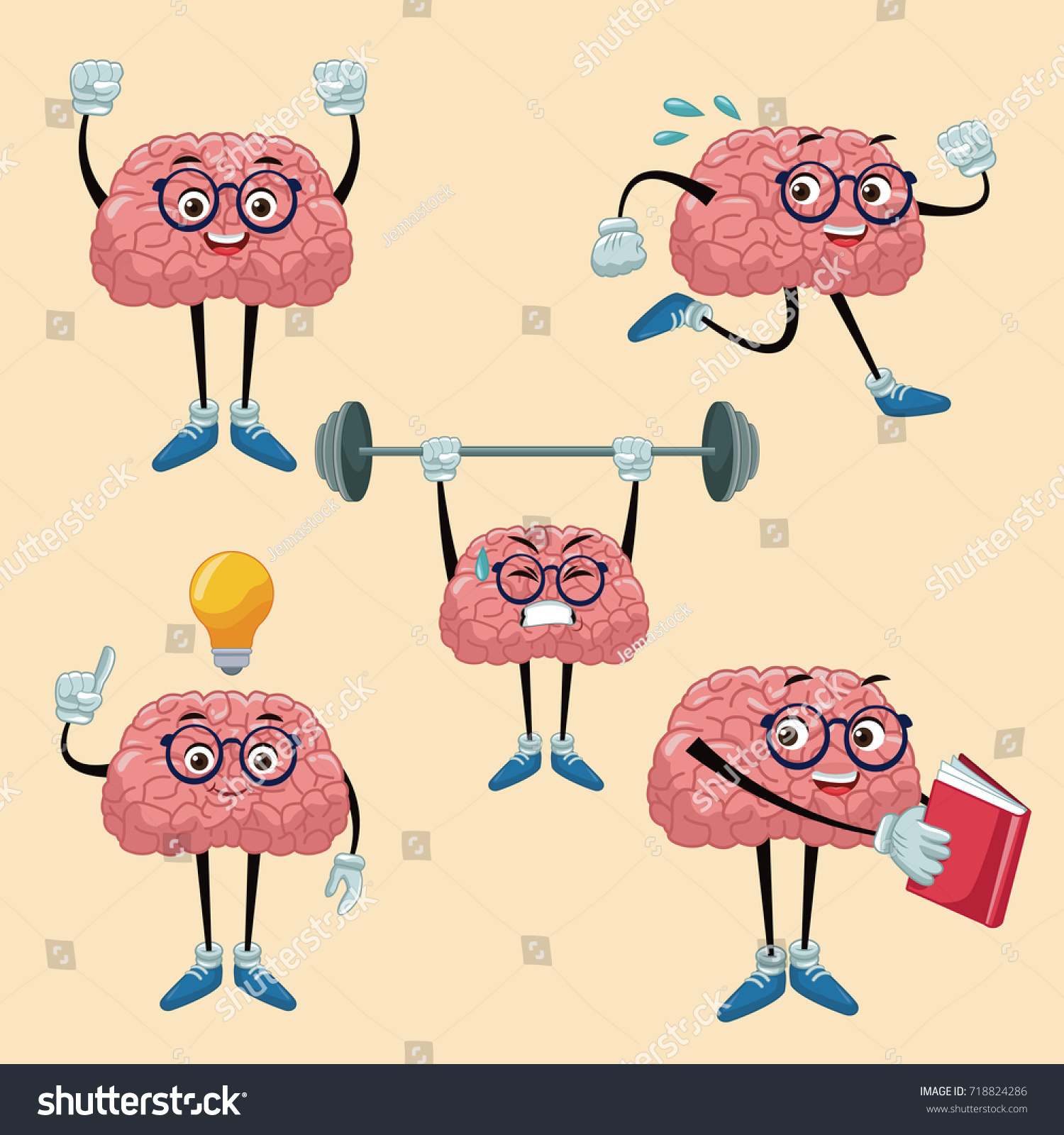 Cute Brains Cartoons Stock Vector (Royalty Free) 718824286