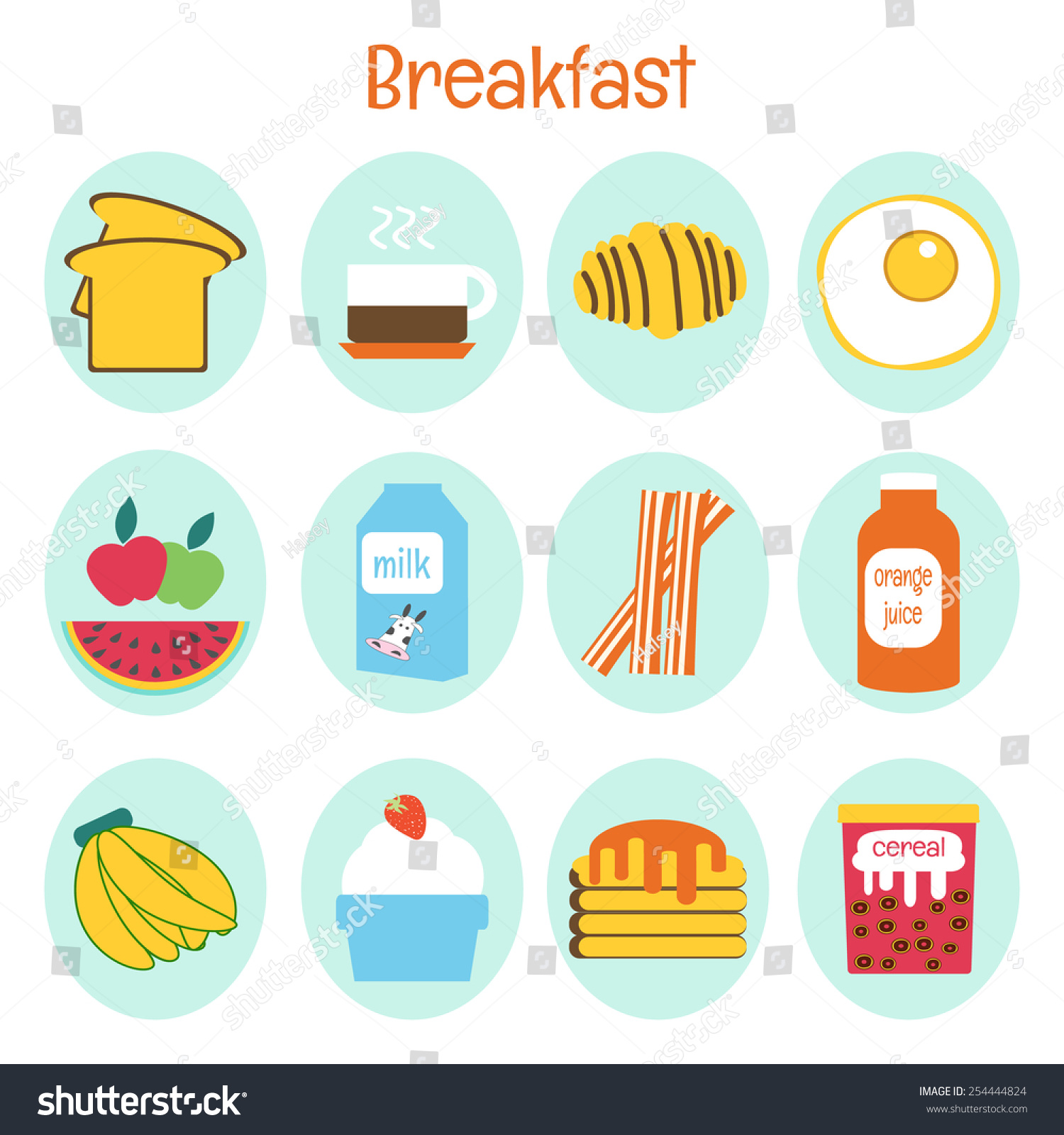 Cute Breakfast Icon Set Stock Vector (Royalty Free) 254444824 ...