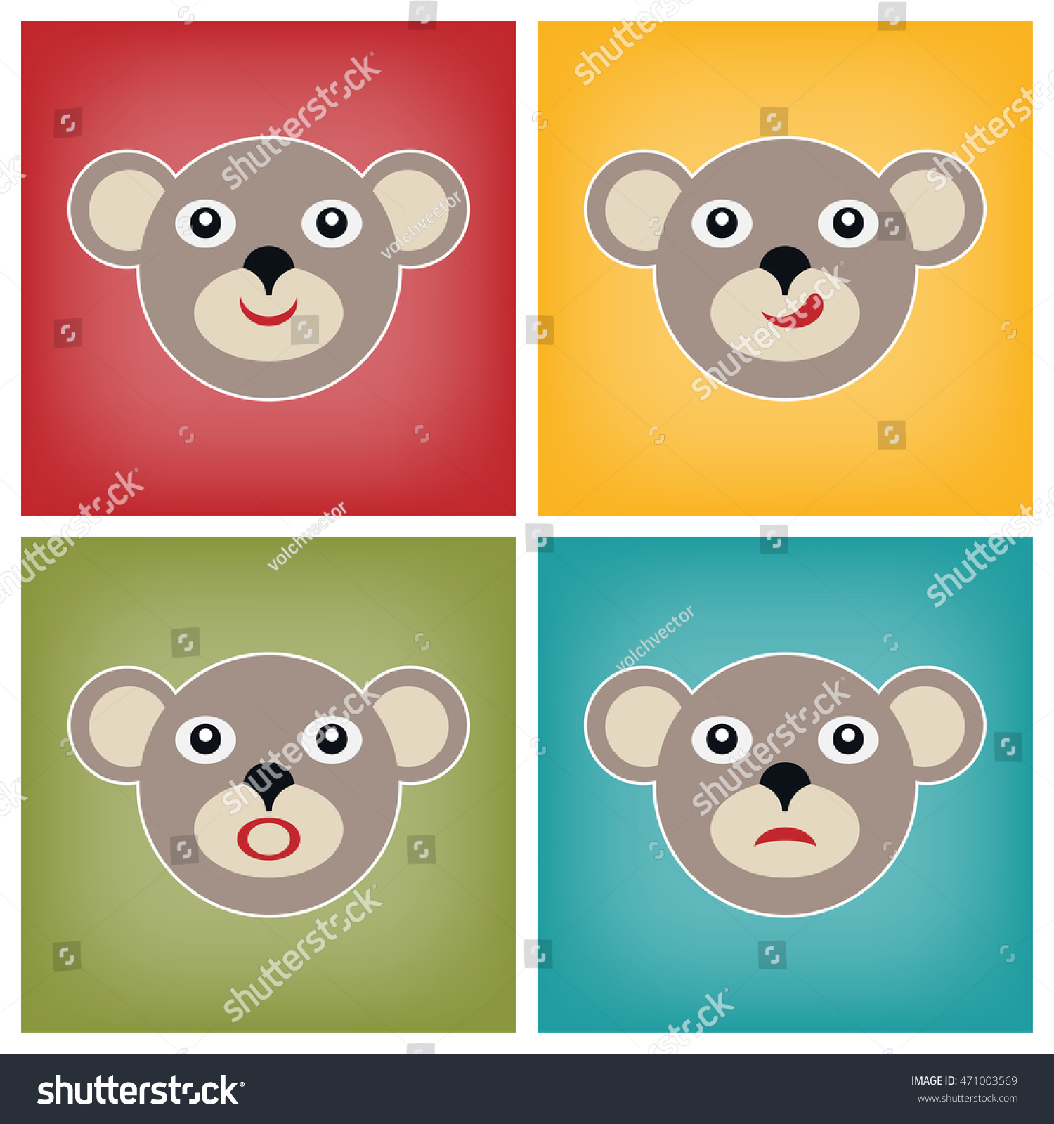 Cute Brown Bear Faces Icon Set Stock Vector Royalty Free 471003569