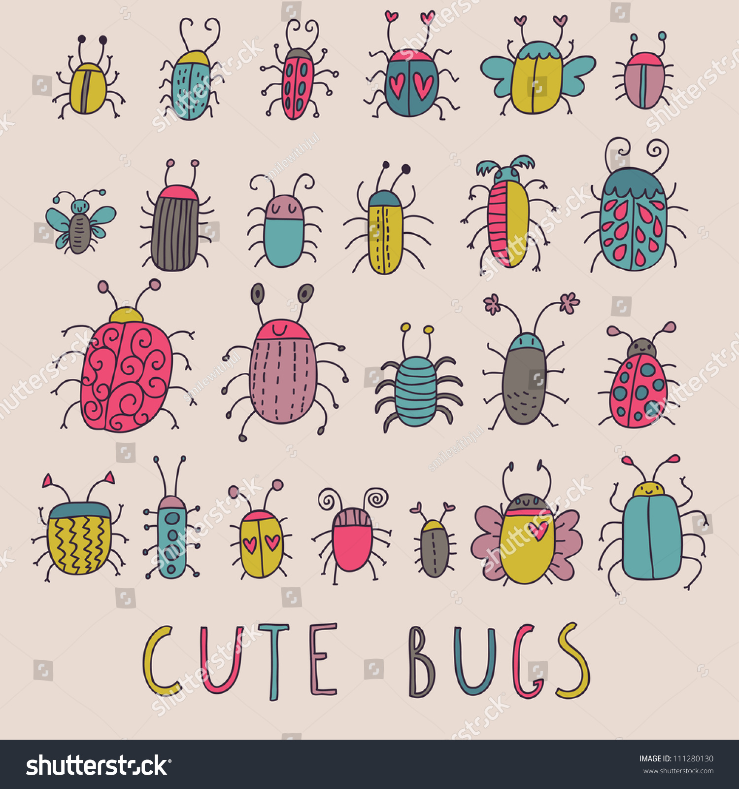 Cute Bugs Cartoon Insects Vector Set Stock Vector (Royalty Free) 111280130