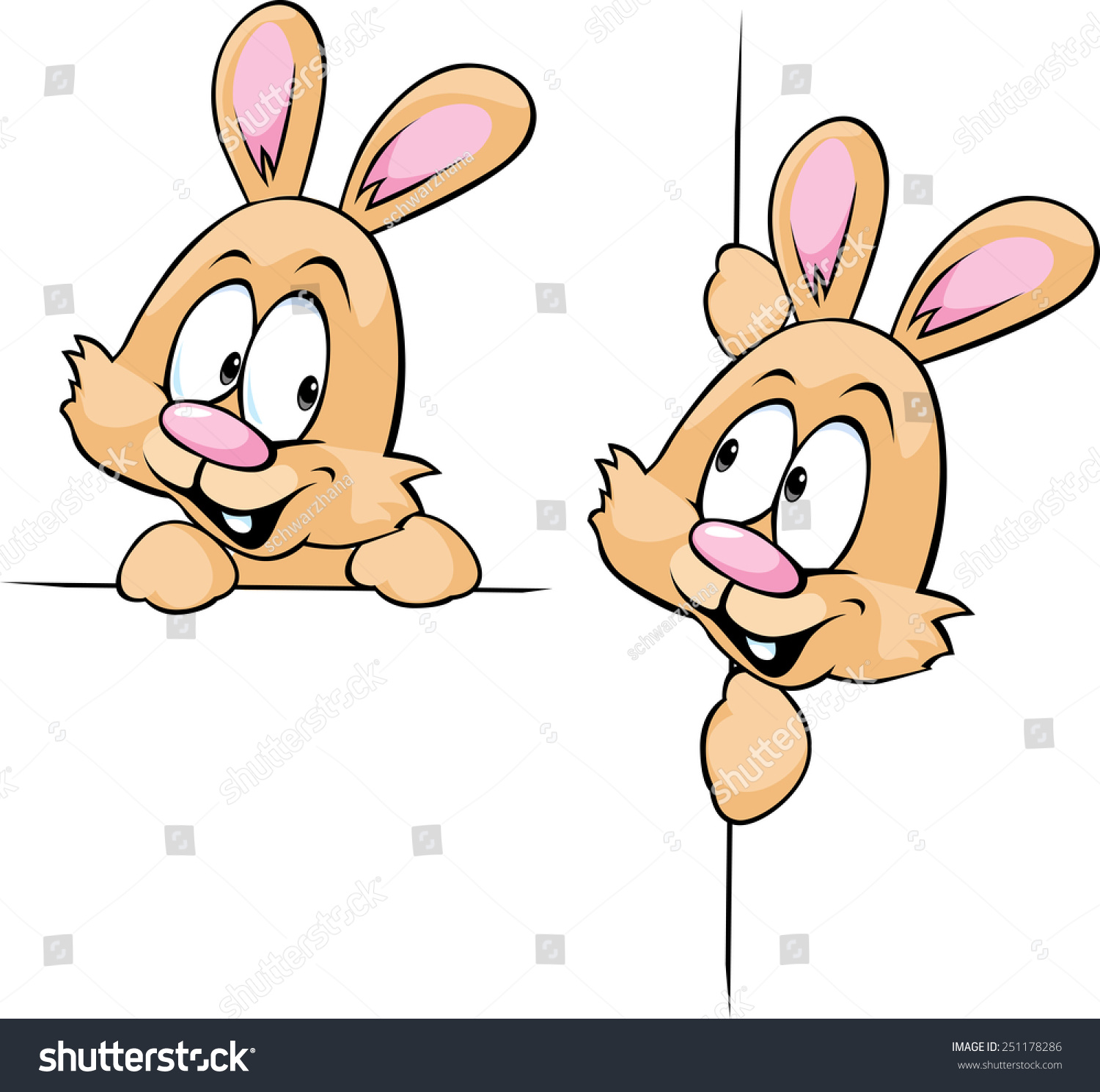 Cute Bunny Peeking Behind White Surface Stock Vector (Royalty Free ...