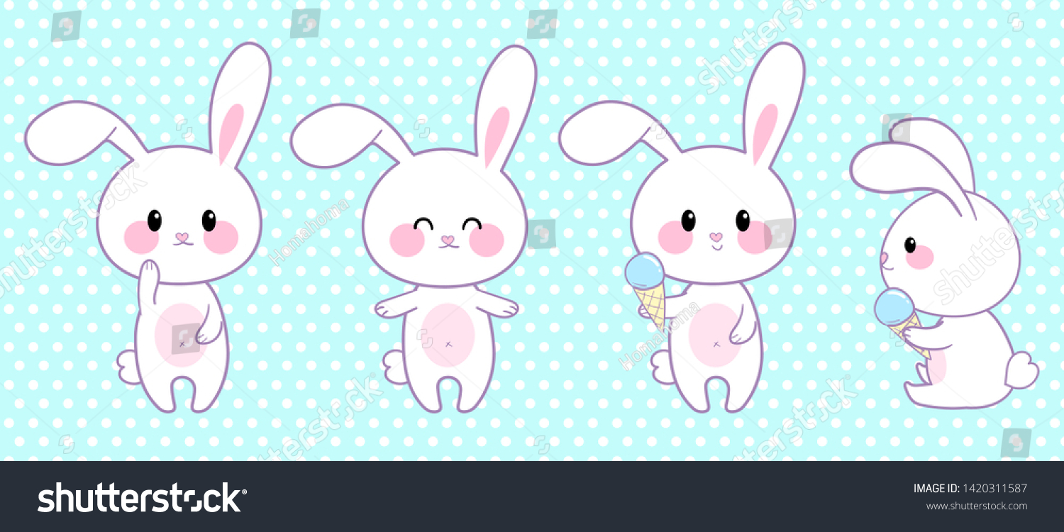Cute Bunny Set Anime Style Vector Stock Vector (Royalty Free) 1420311587