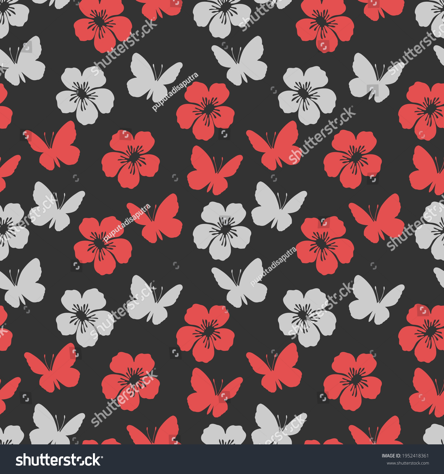 Cute Butterfly Flower Pattern Stock Vector (Royalty Free) 1952418361 ...