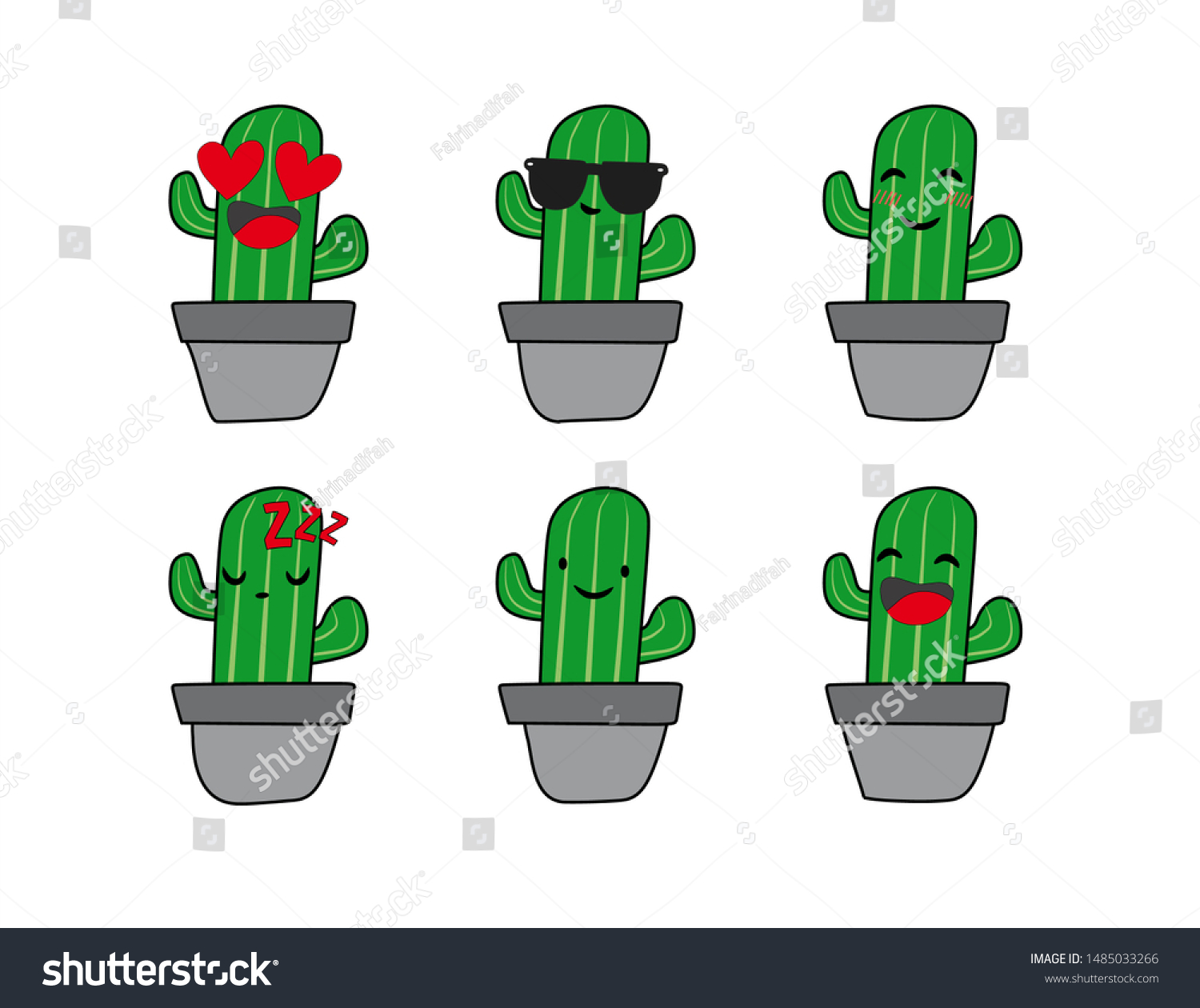 Cute Cactus Emoticon Vector Stock Vector (Royalty Free) 1485033266