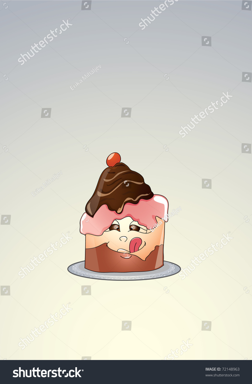 Cute Cake On Plate Cartoonvector Stock Vector (Royalty Free) 72148963