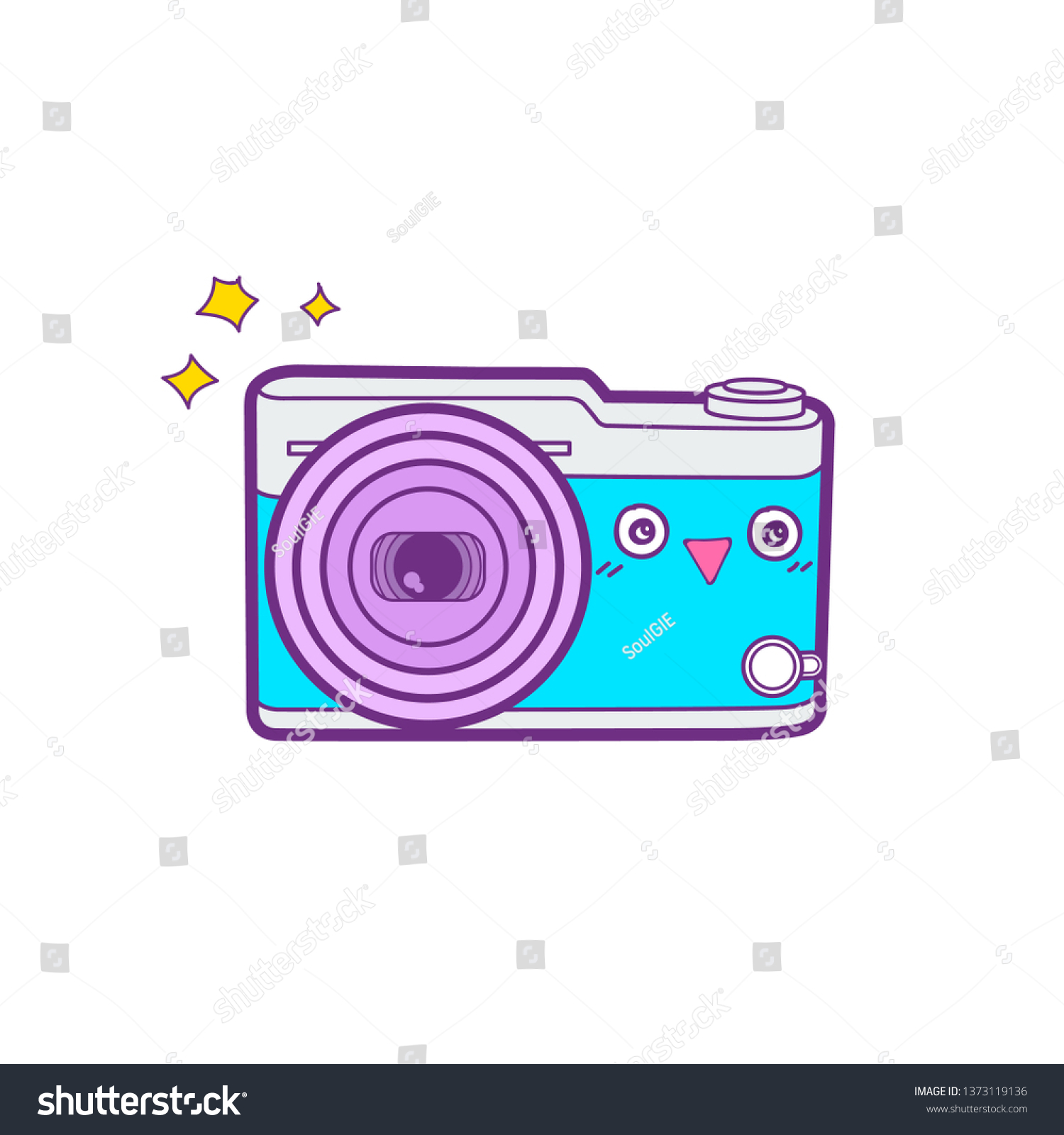 Cute Camera Sticker Emoticon: vector de stock (libre de regalías ...