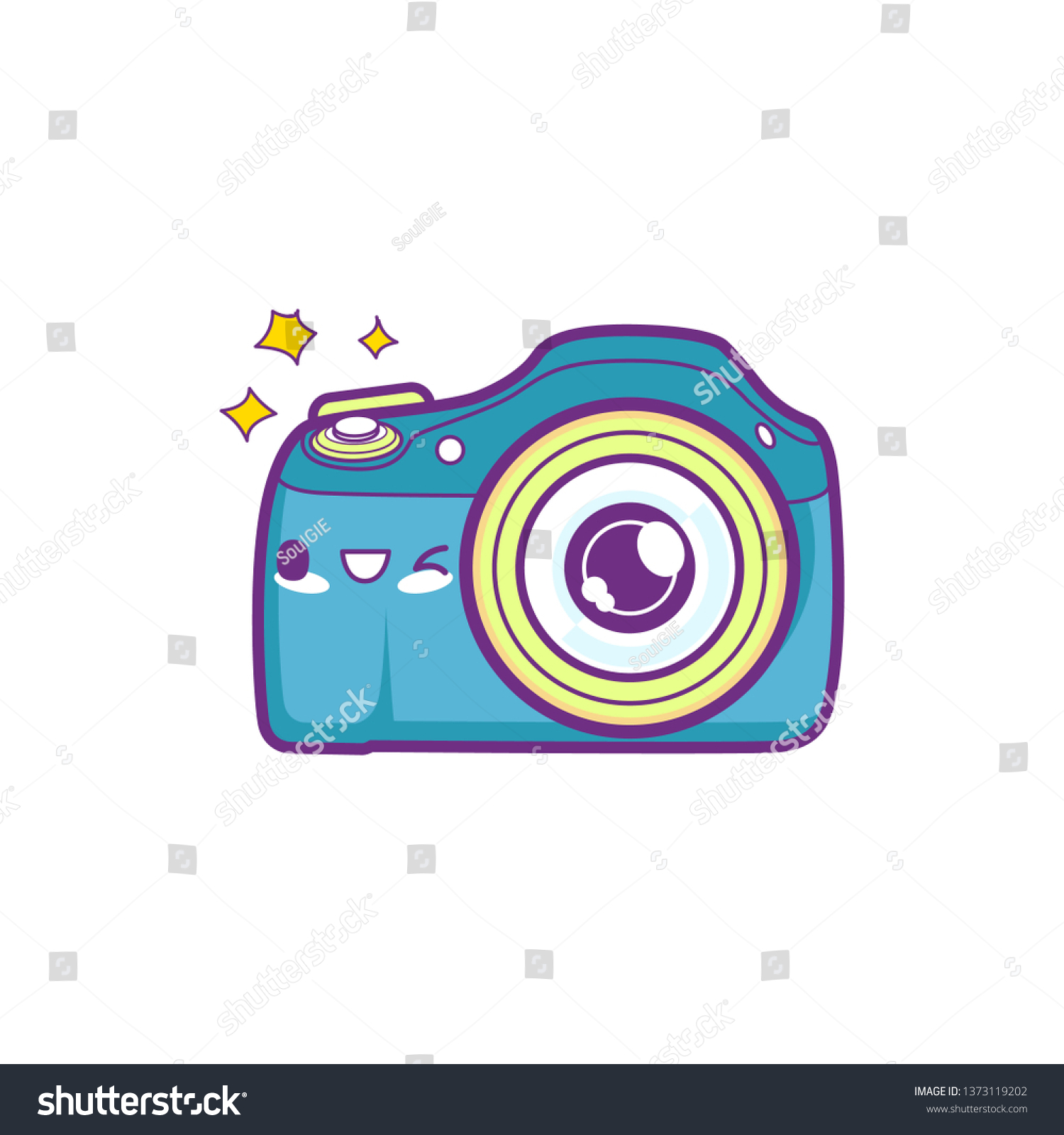 Cute Camera Sticker Emoticon Stock Vector (Royalty Free) 1373119202