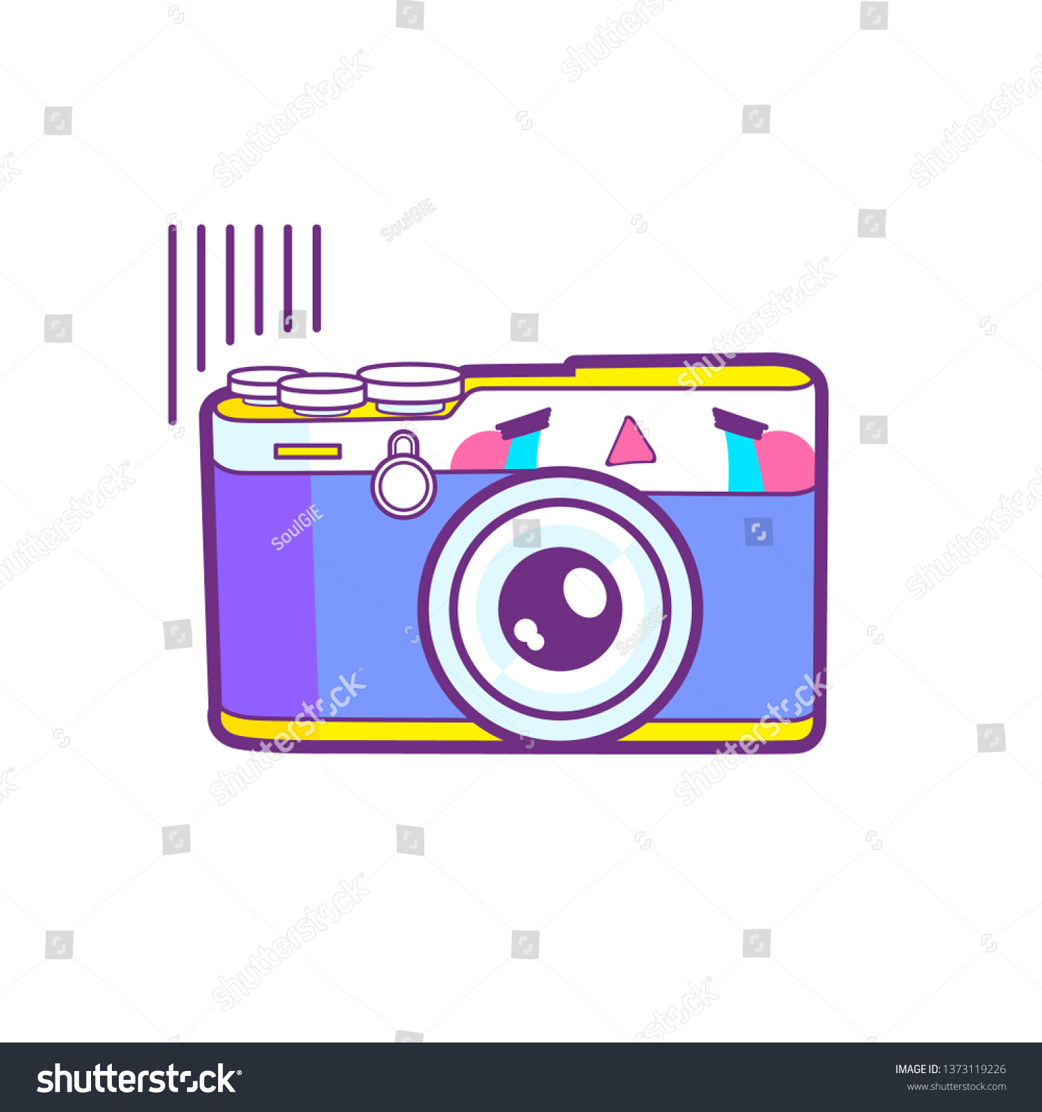 Cute Camera Sticker Emoticon: เวกเตอร์สต็อก (ปลอดค่าลิขสิทธิ์) 1373119226