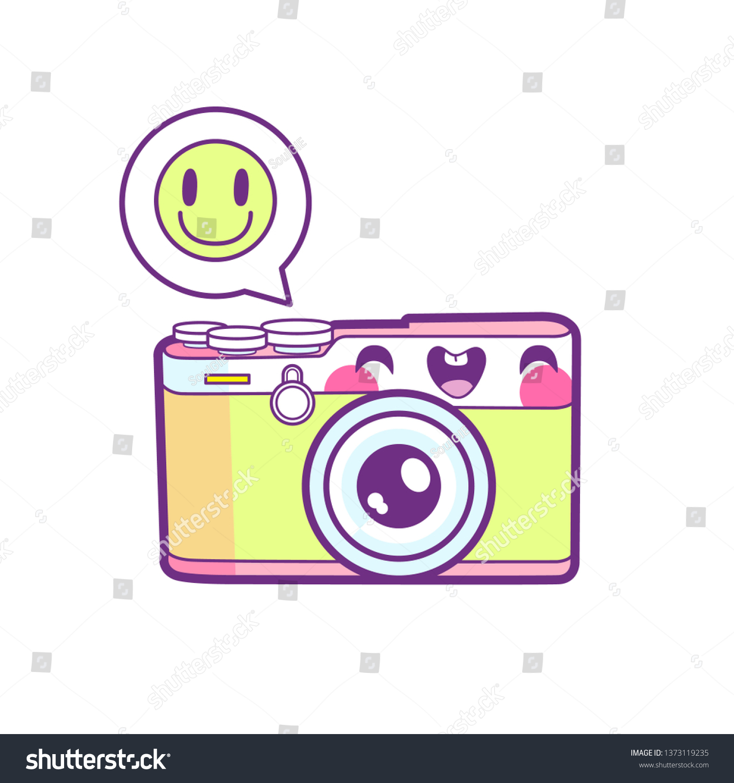 Cute Camera Sticker Emoticon Stock Vector (Royalty Free) 1373119235