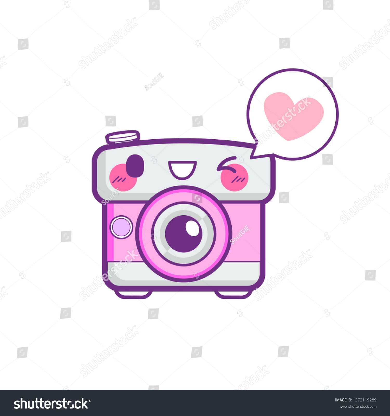 Cute Camera Sticker Emoticon Stock Vector (Royalty Free) 1373119289