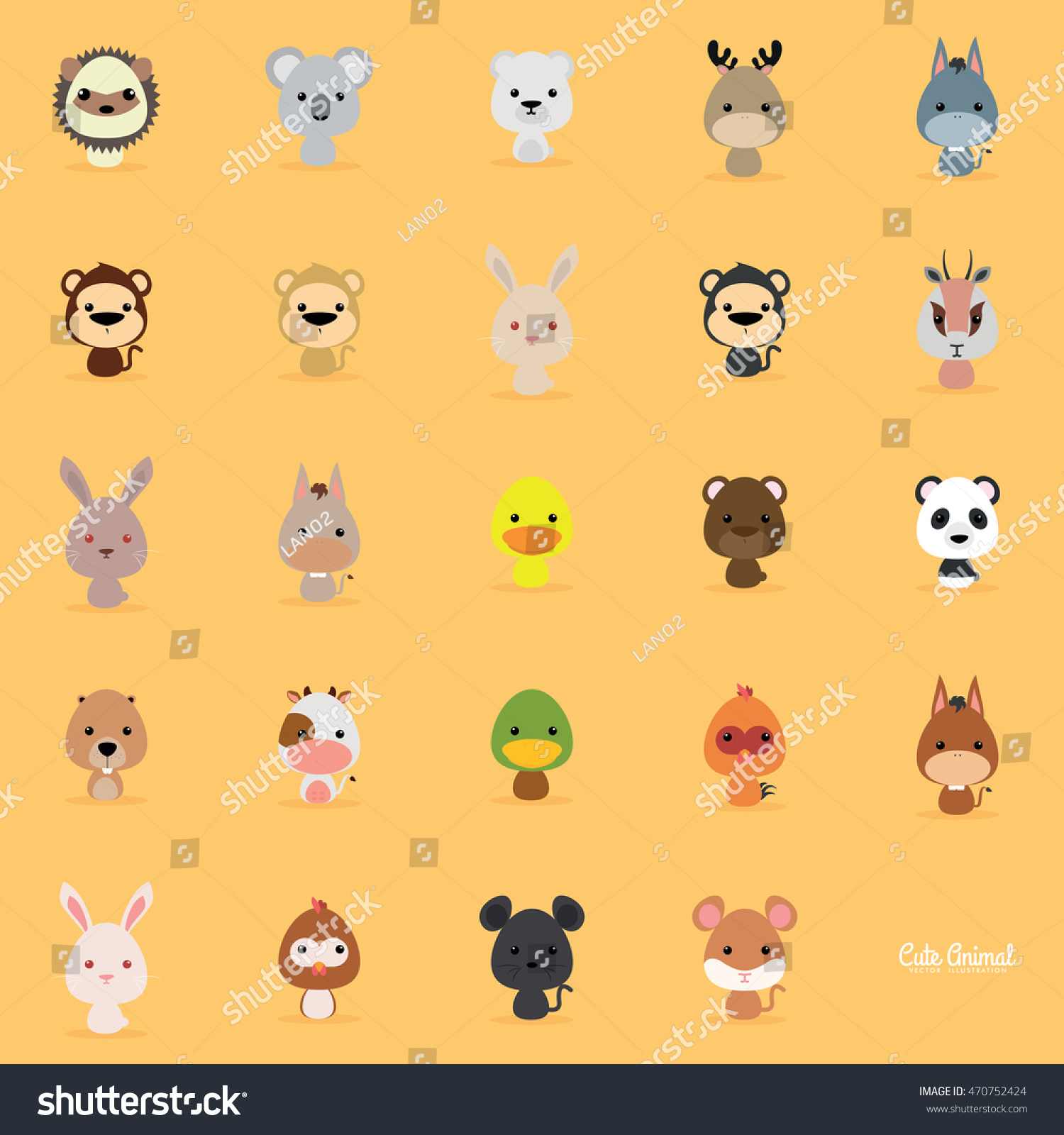 Cute Cartoon Animals: เวกเตอร์สต็อก (ปลอดค่าลิขสิทธิ์) 470752424