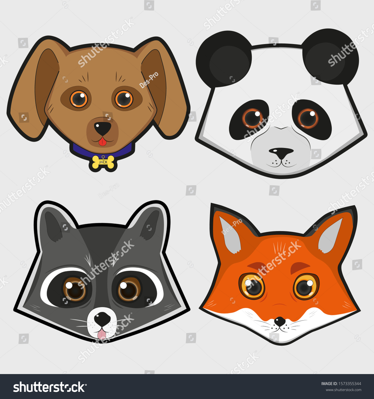 Cute Cartoon Animals Faces Pack Stock Vector (Royalty Free) 1573355344