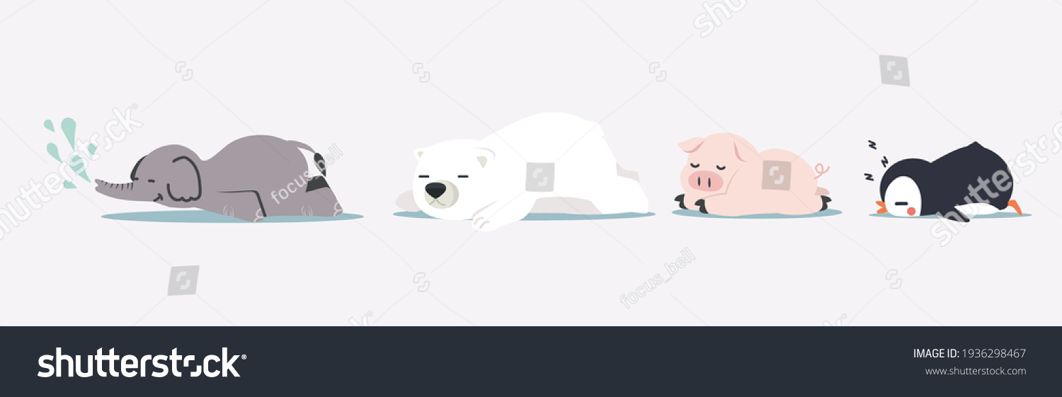 Cute Cartoon Animals Sleeping Vector Stock Vector (Royalty Free) 1936298467