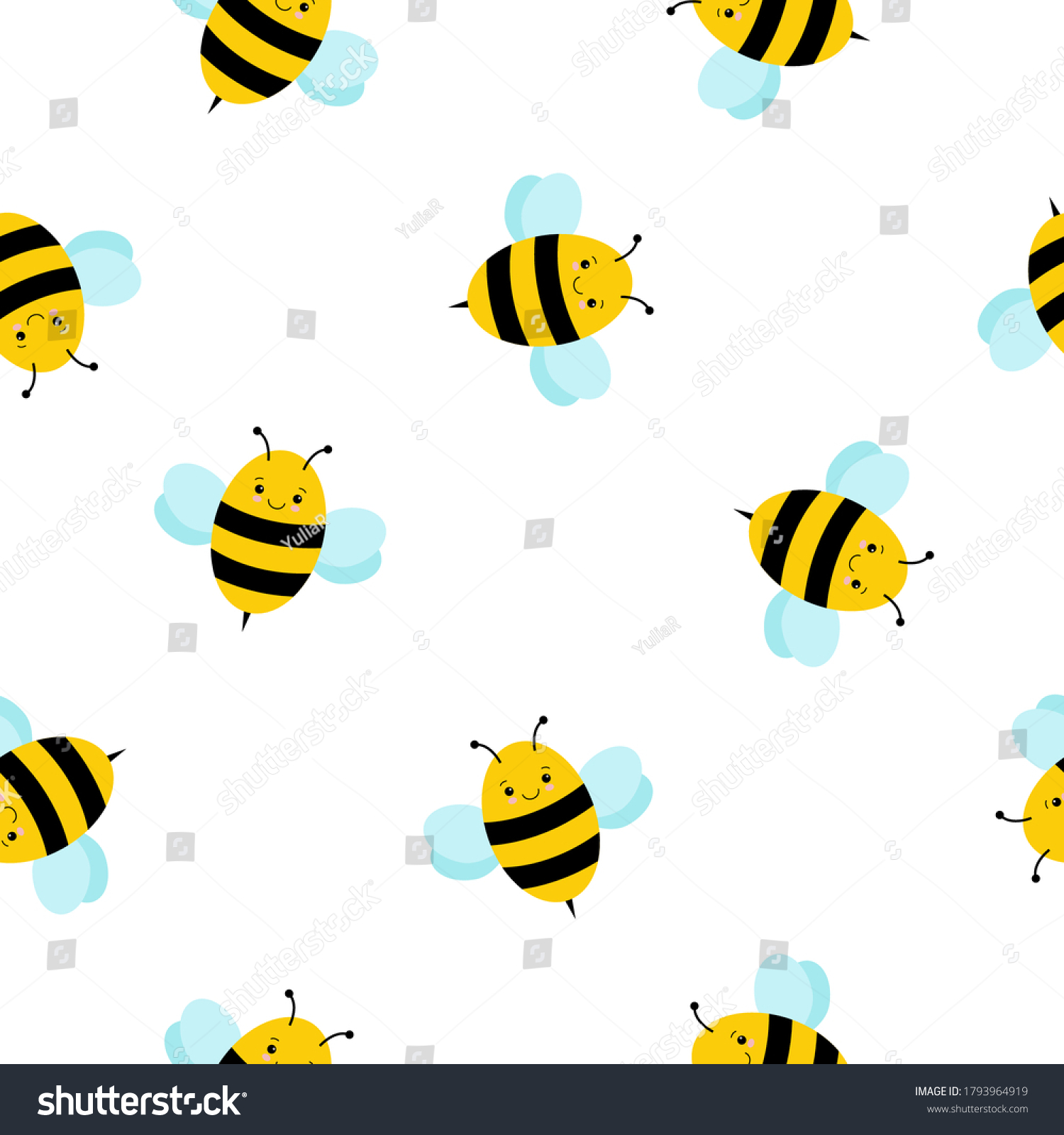 Cute Cartoon Bee Pattern Background Seamless 库存矢量图（免版税）1793964919 ...