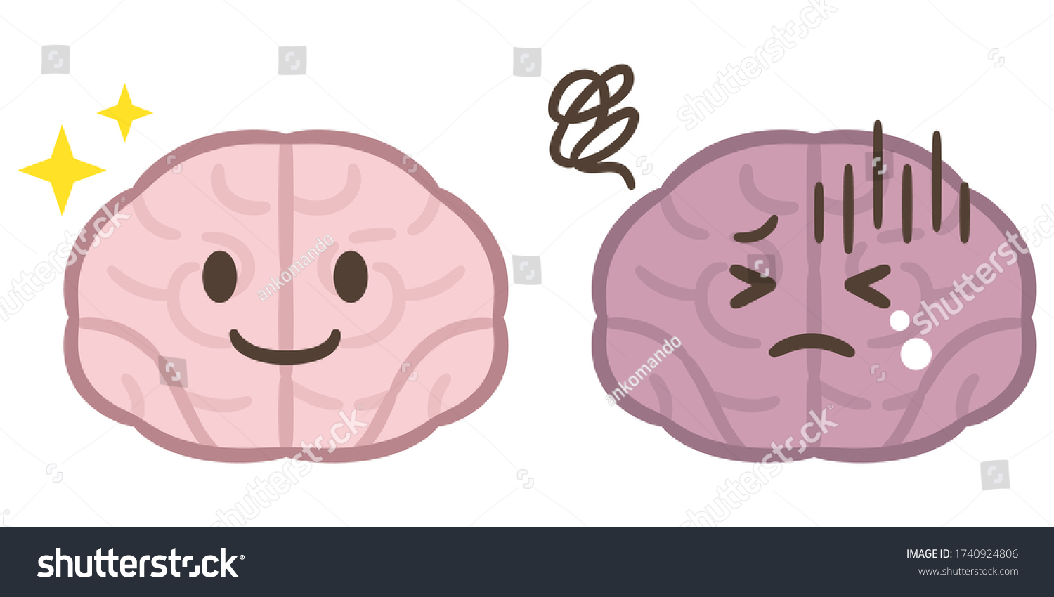 Cute Cartoon Brain Emoticons Set Stock Vector (Royalty Free) 1740924806