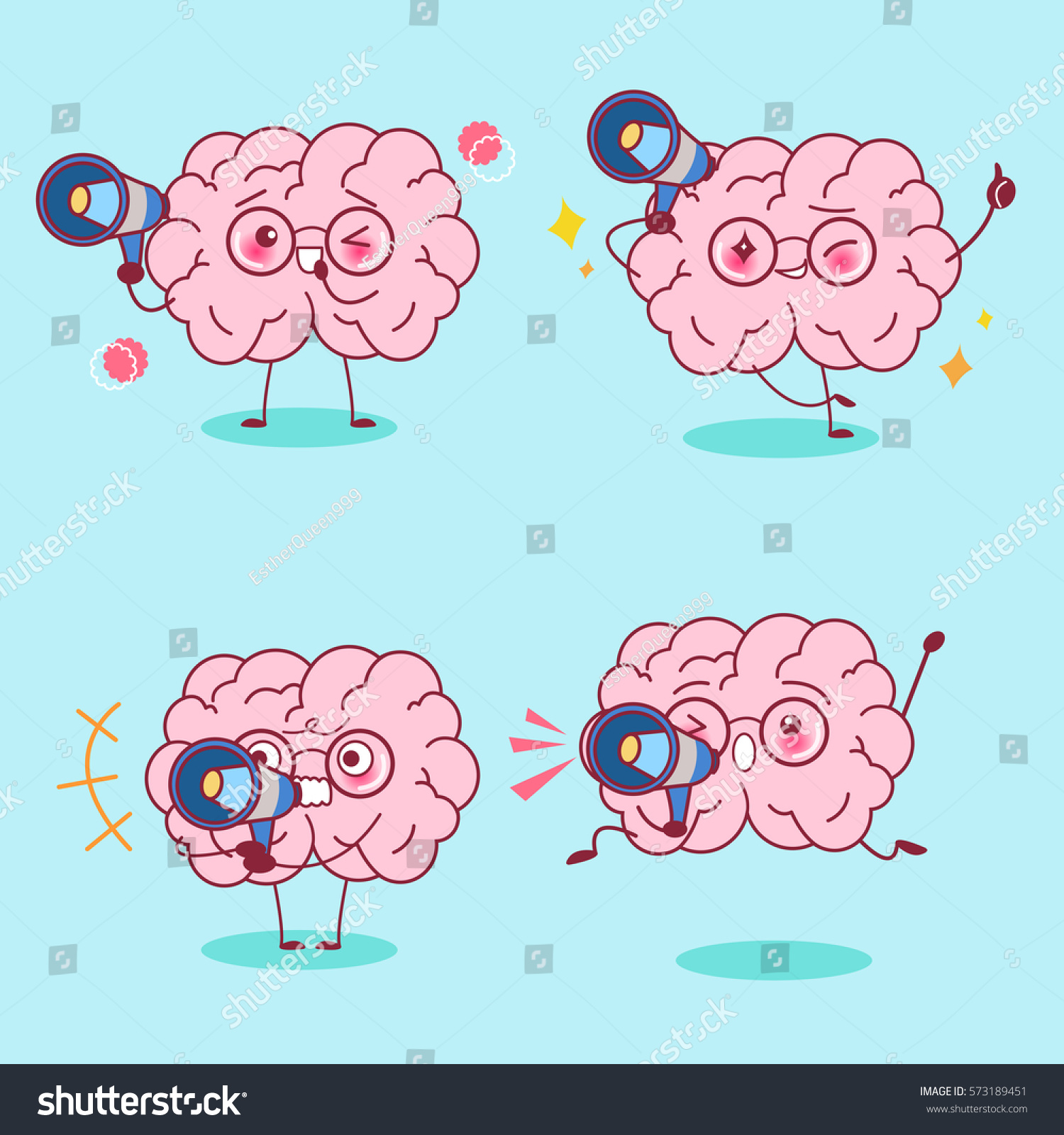 Cute Cartoon Brain Take Microphone Do: vector de stock (libre de ...