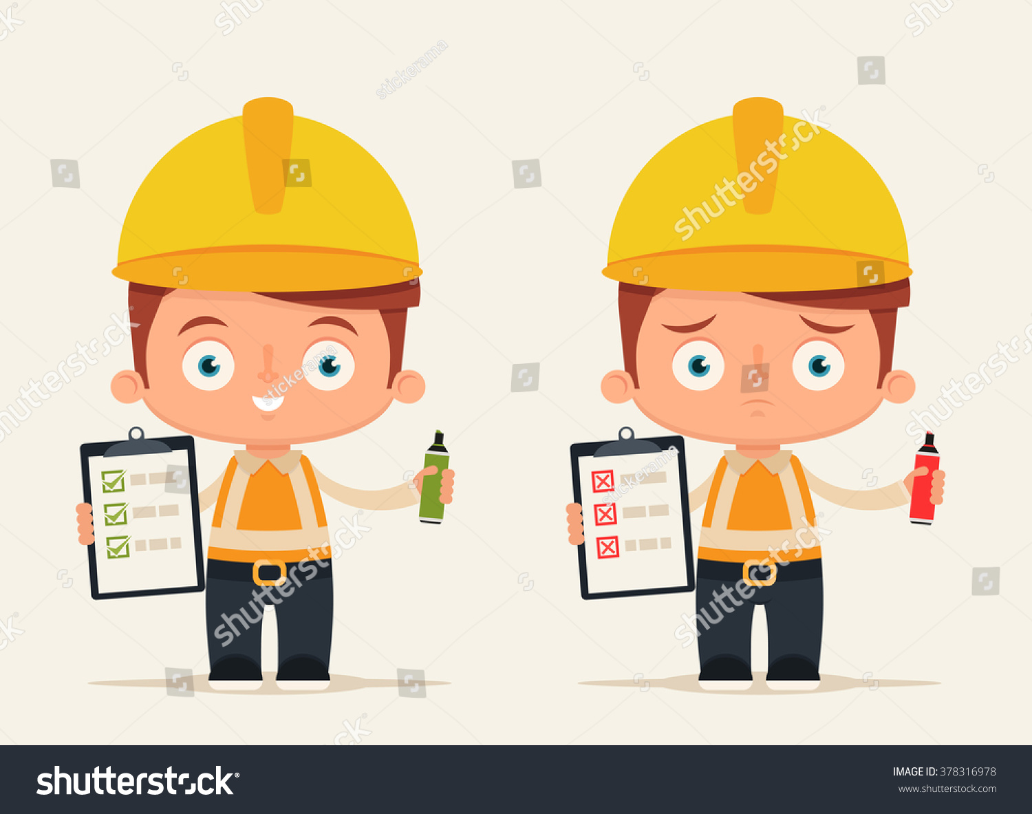Cute Cartoon Builders Checklist Vector Set: เวกเตอร์สต็อก (ปลอดค่า ...