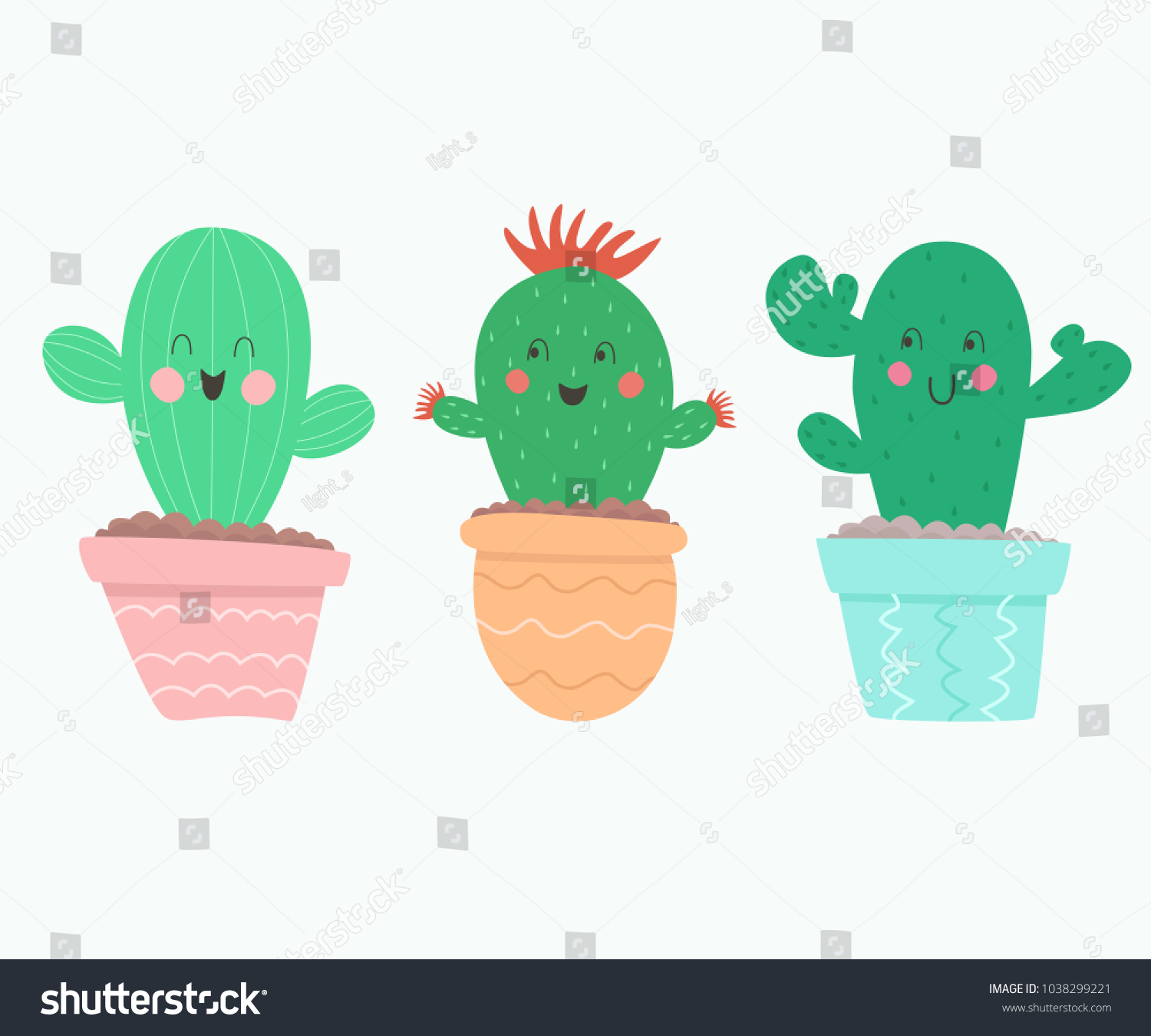 Cute Cartoon Cactuses Vector Illustration Stock Vector (Royalty Free ...