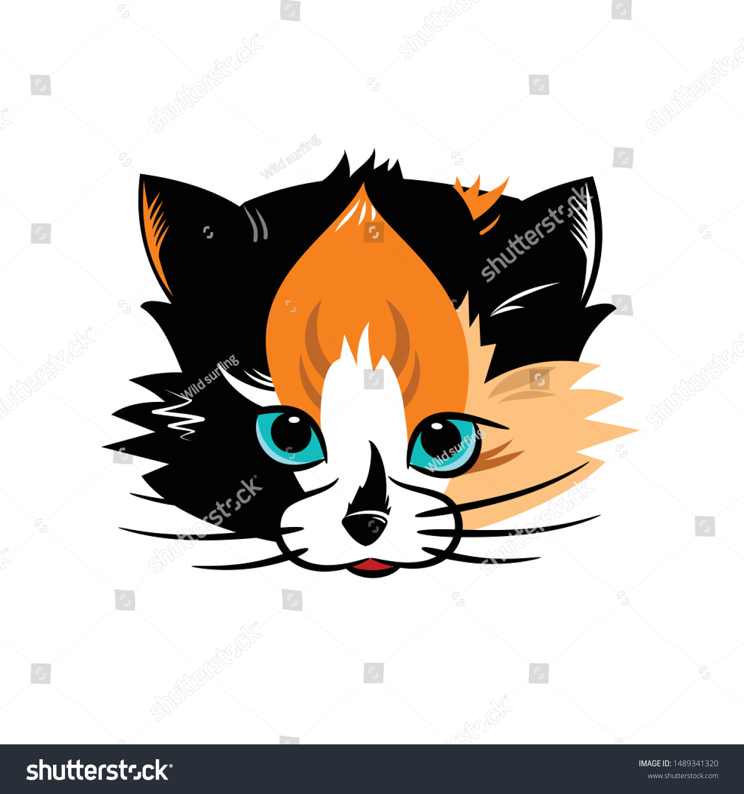 Cute Cartoon Calico Kitten Vector Stock Vector (Royalty Free) 1489341320