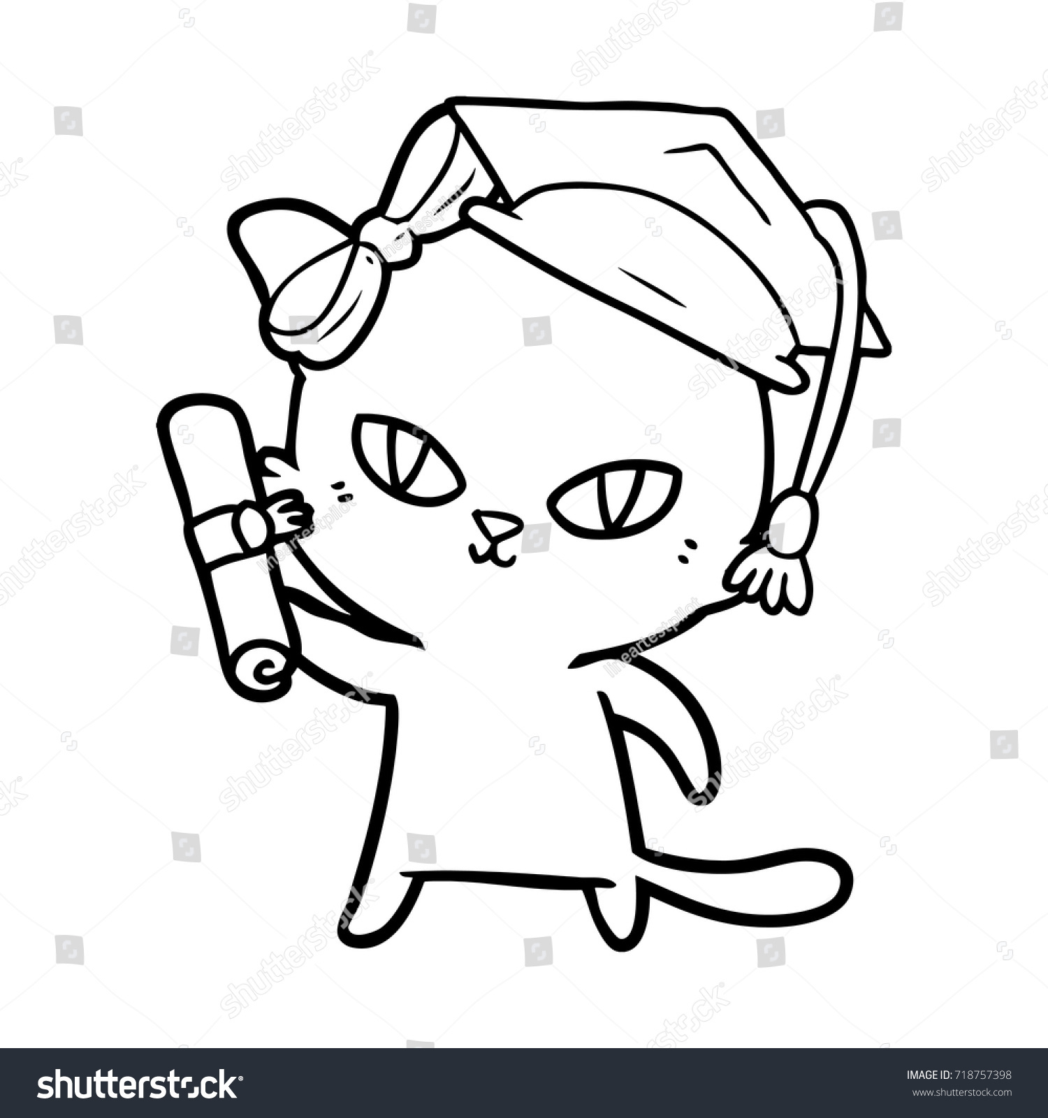 Cute Cartoon Cat Graduating Stock Vector (Royalty Free) 718757398 ...