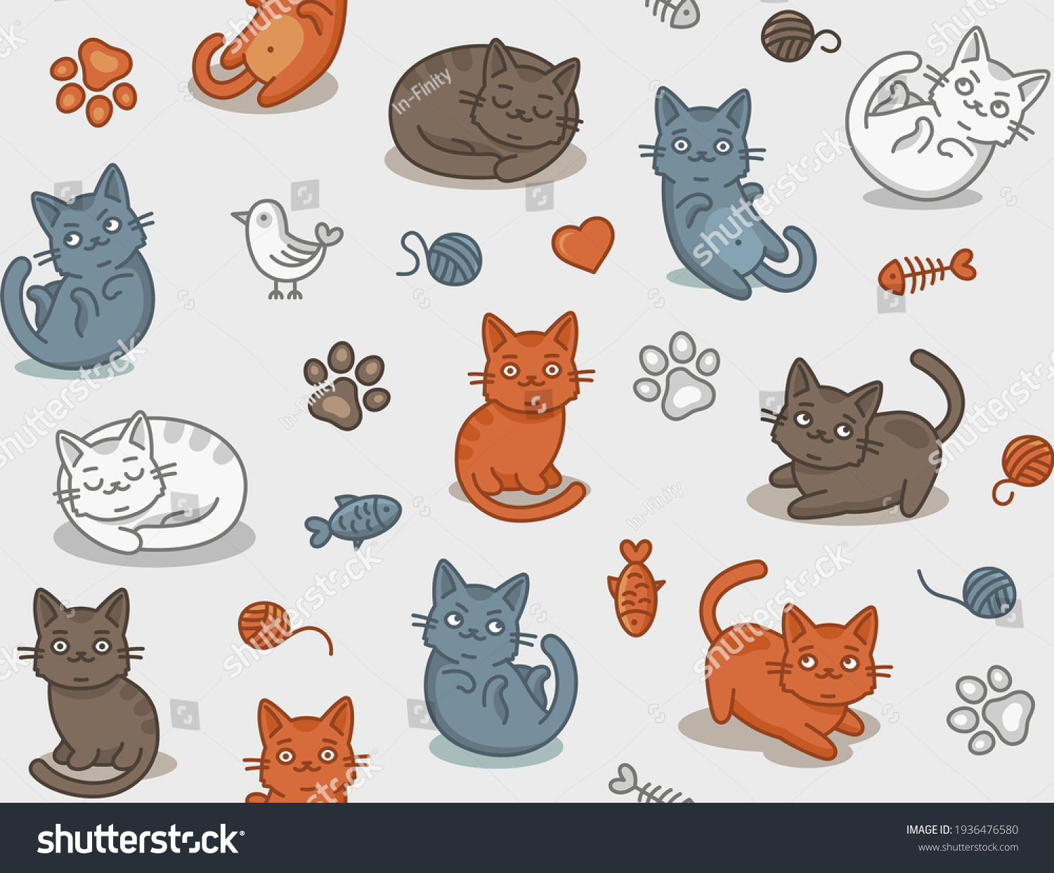 Cute Cartoon Cat Seamless Pattern On Stock Vector (Royalty Free ...