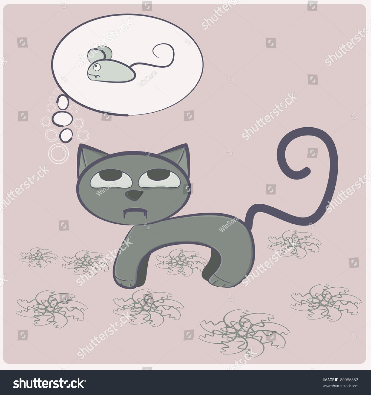 Cute Cartoon Cat Thinking Vector Stock Vector (Royalty Free) 80986882 ...