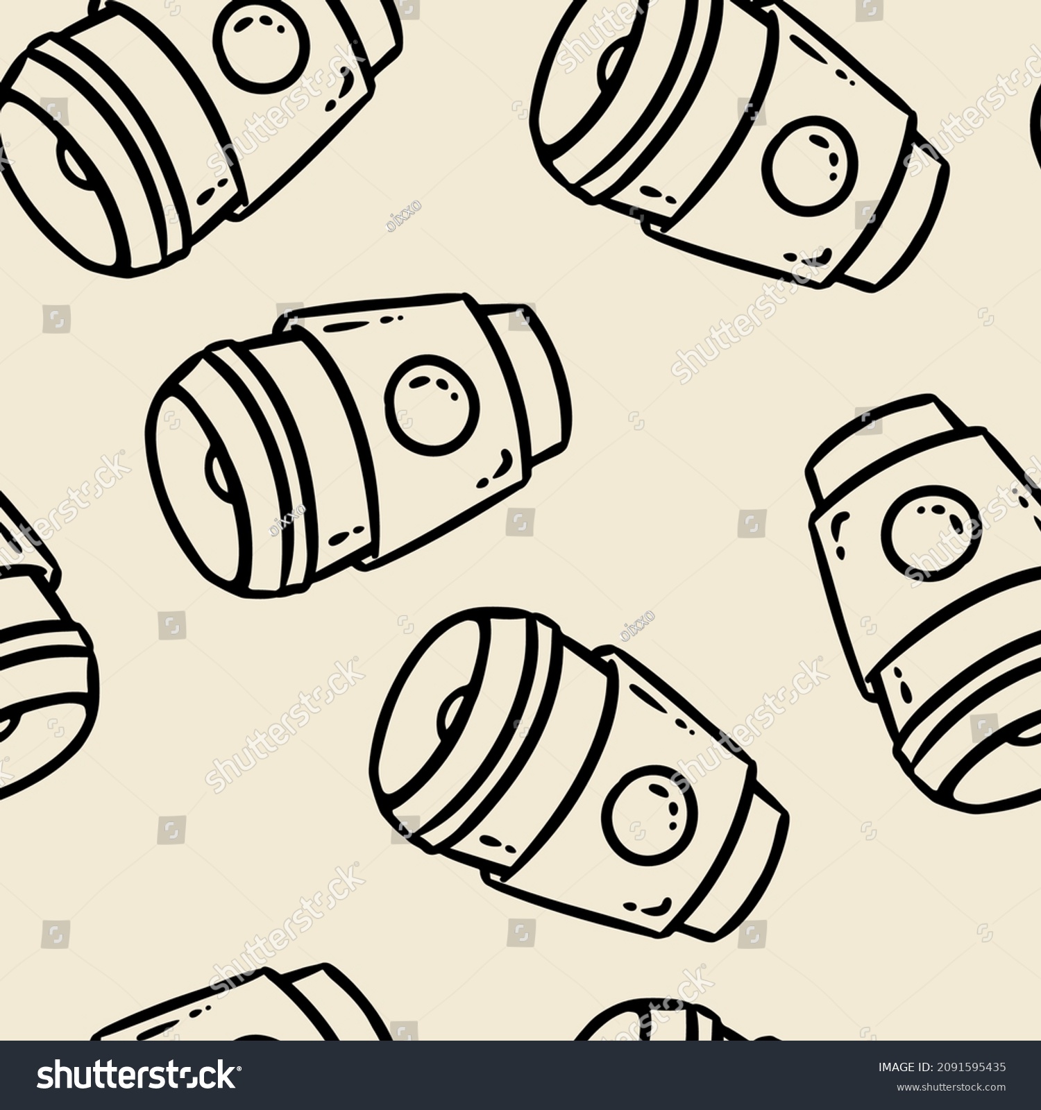 Cute Cartoon Coffee Cup Doodles Seamless Stock Vector (Royalty Free ...
