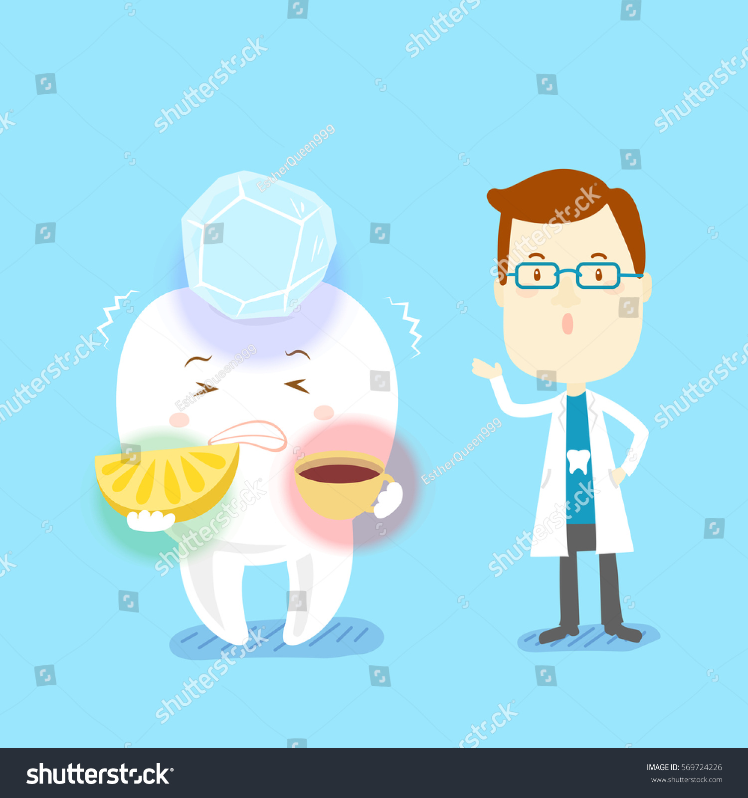 Vektor Stok Cute Cartoon Doctor Sensitive Tooth Problem (Tanpa Royalti ...