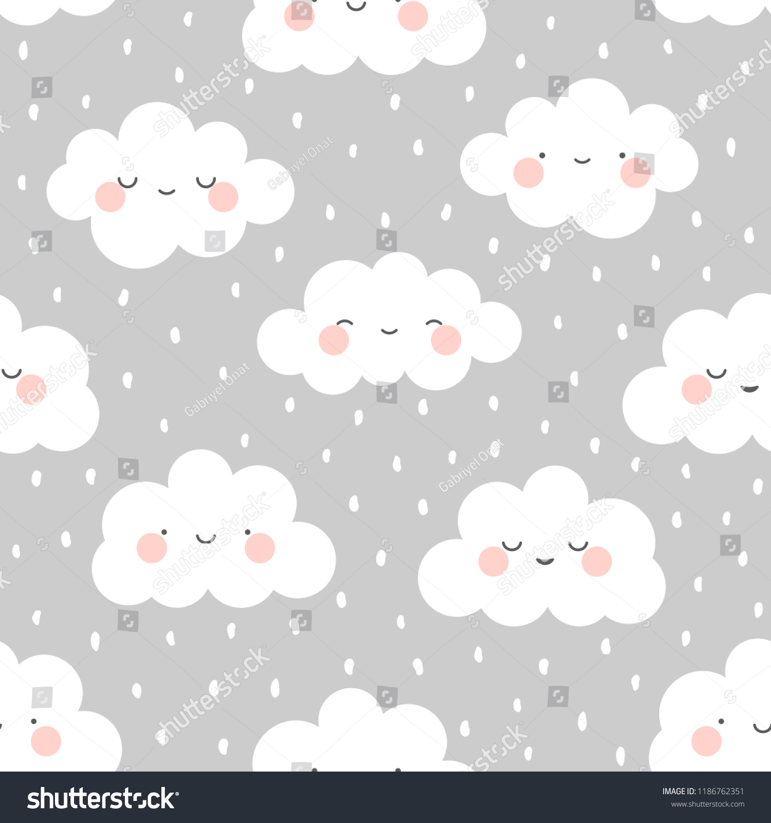 Cute Cartoon Face Cloud Seamless Pattern Stock Vector (Royalty Free ...