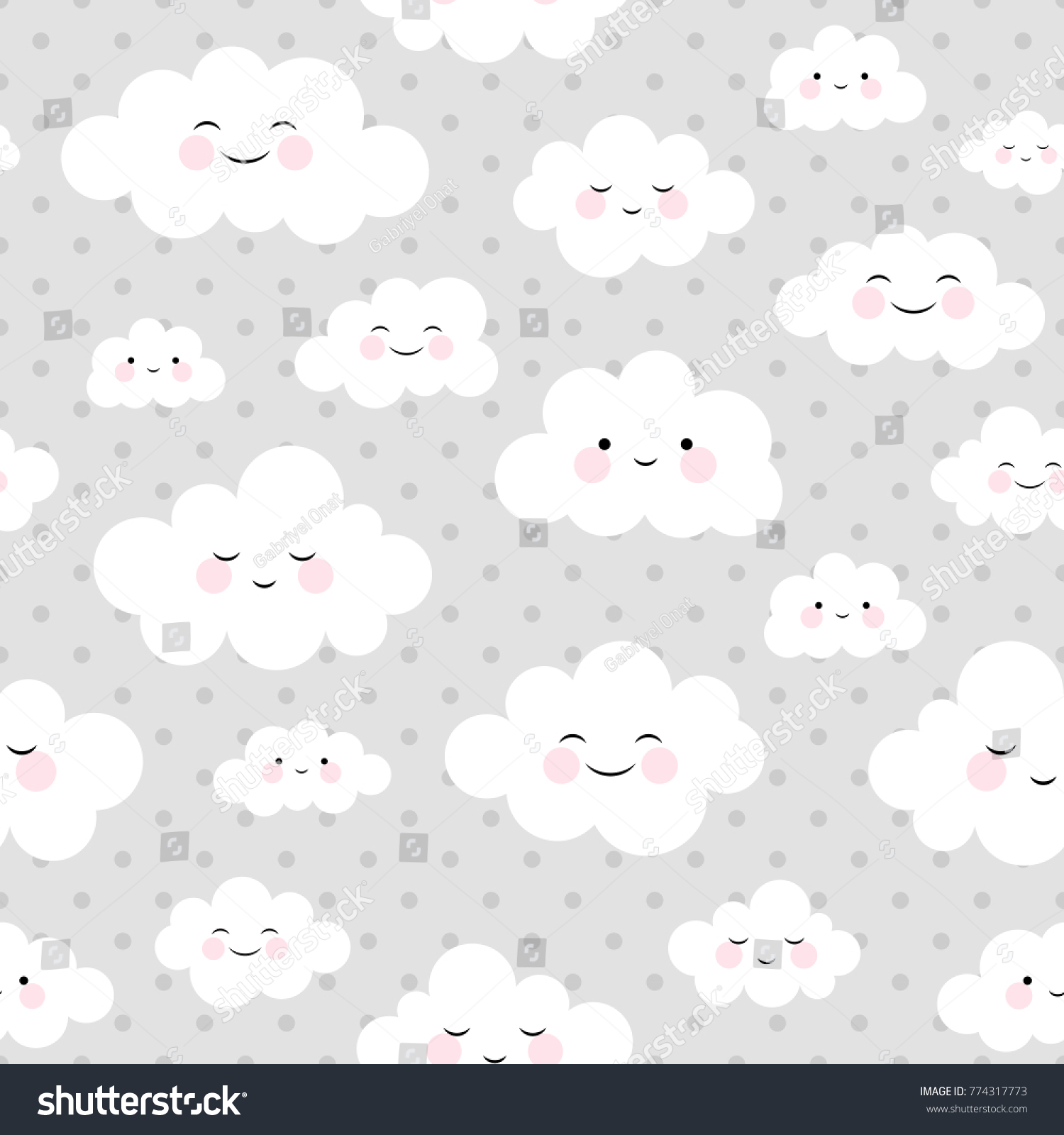 Cute Cartoon Face Cloud Seamless Pattern Stock Vector (Royalty Free ...