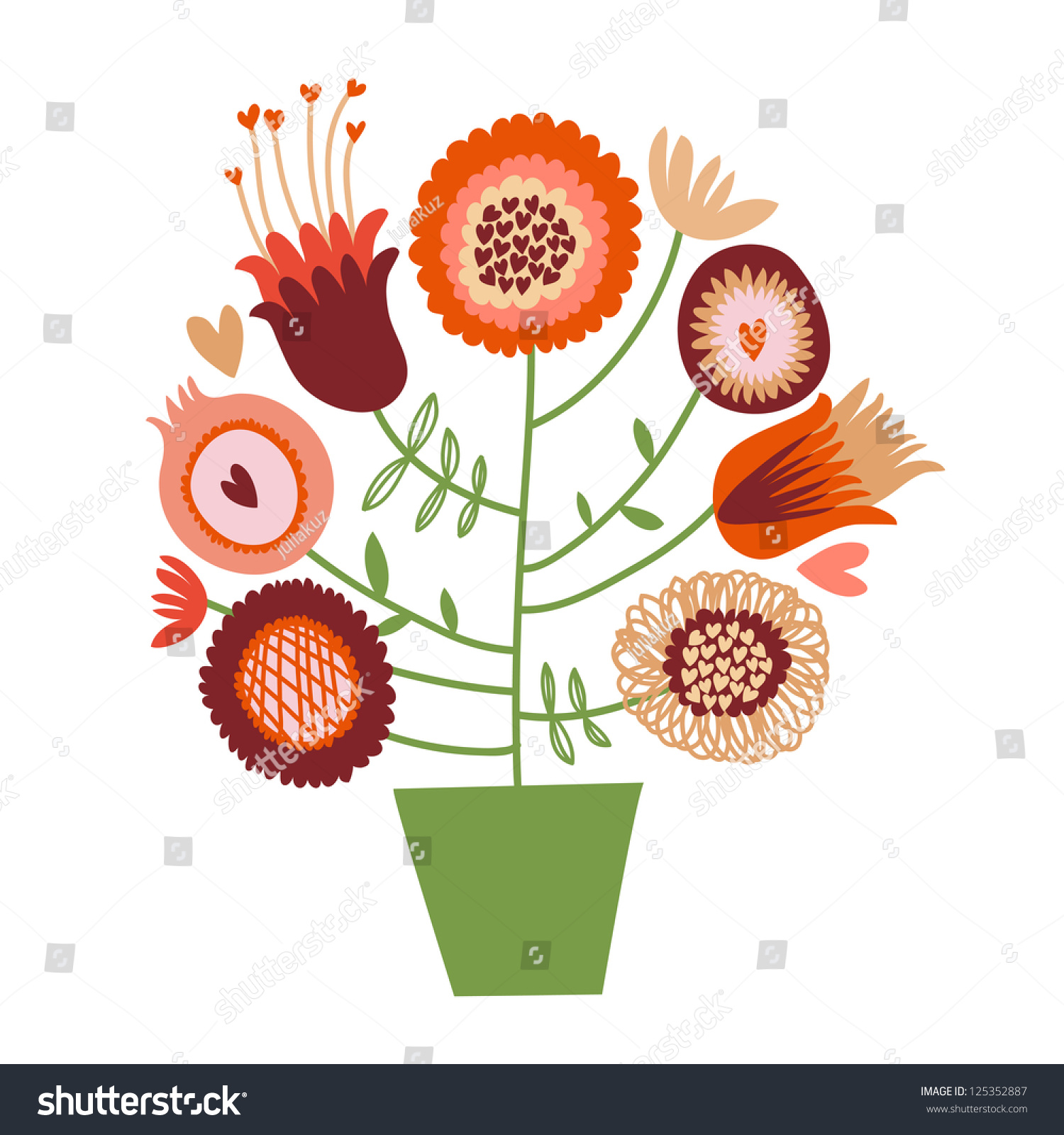 Cute Cartoon Flower Tree Stock Vector (Royalty Free) 125352887