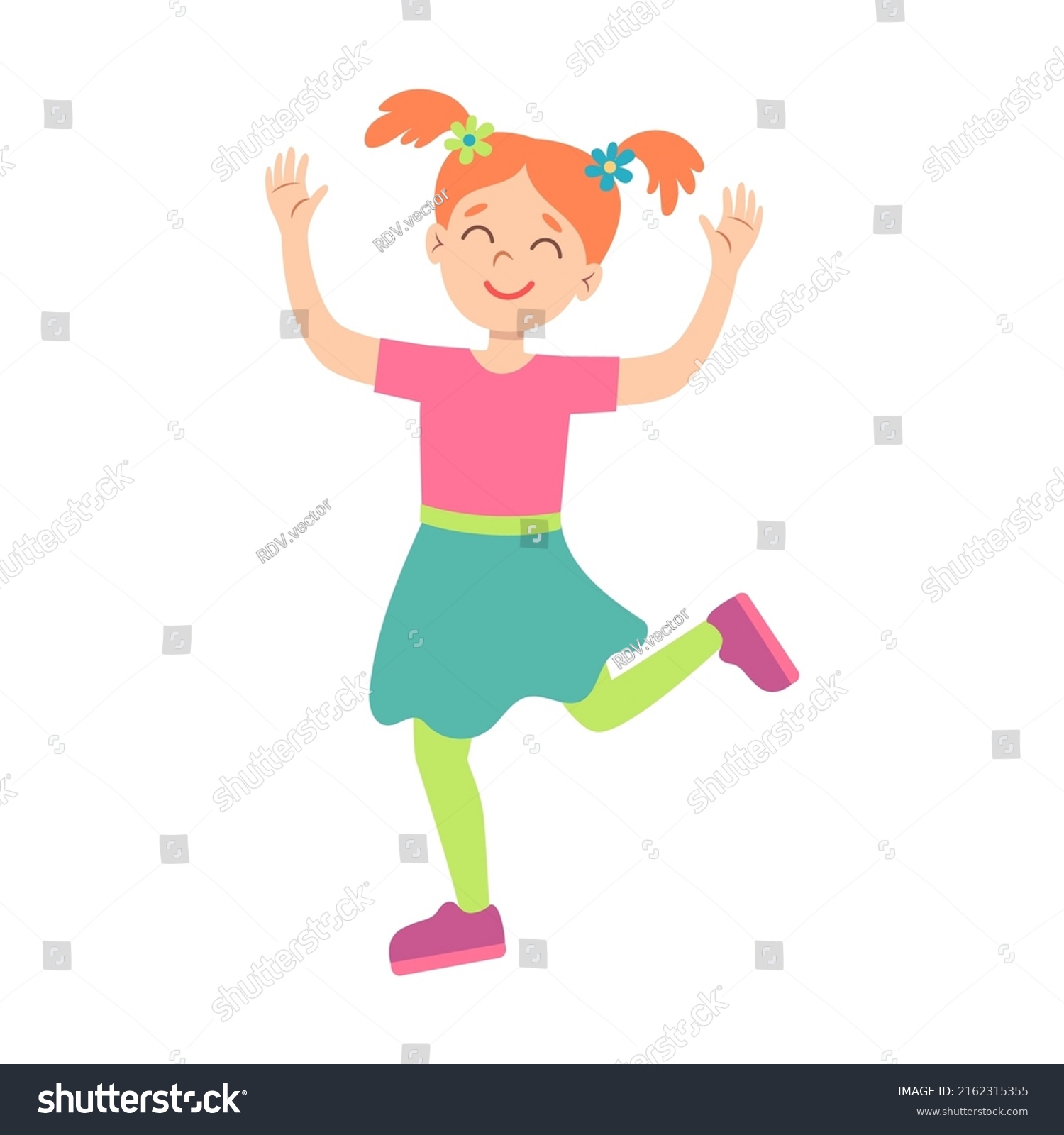 Cute Cartoon Girl Dancing Together Vector Stock Vector Royalty Free 2162315355 Shutterstock