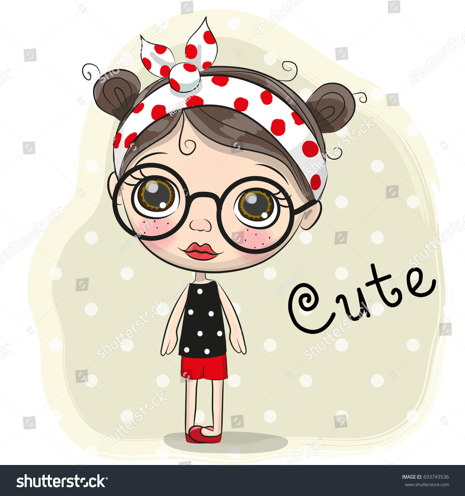 Cute Cartoon Girl Big Glasses: vetor stock (livre de direitos ... Cute Cartoon Girl Big Glasses: vetor stock (livre de direitos ...