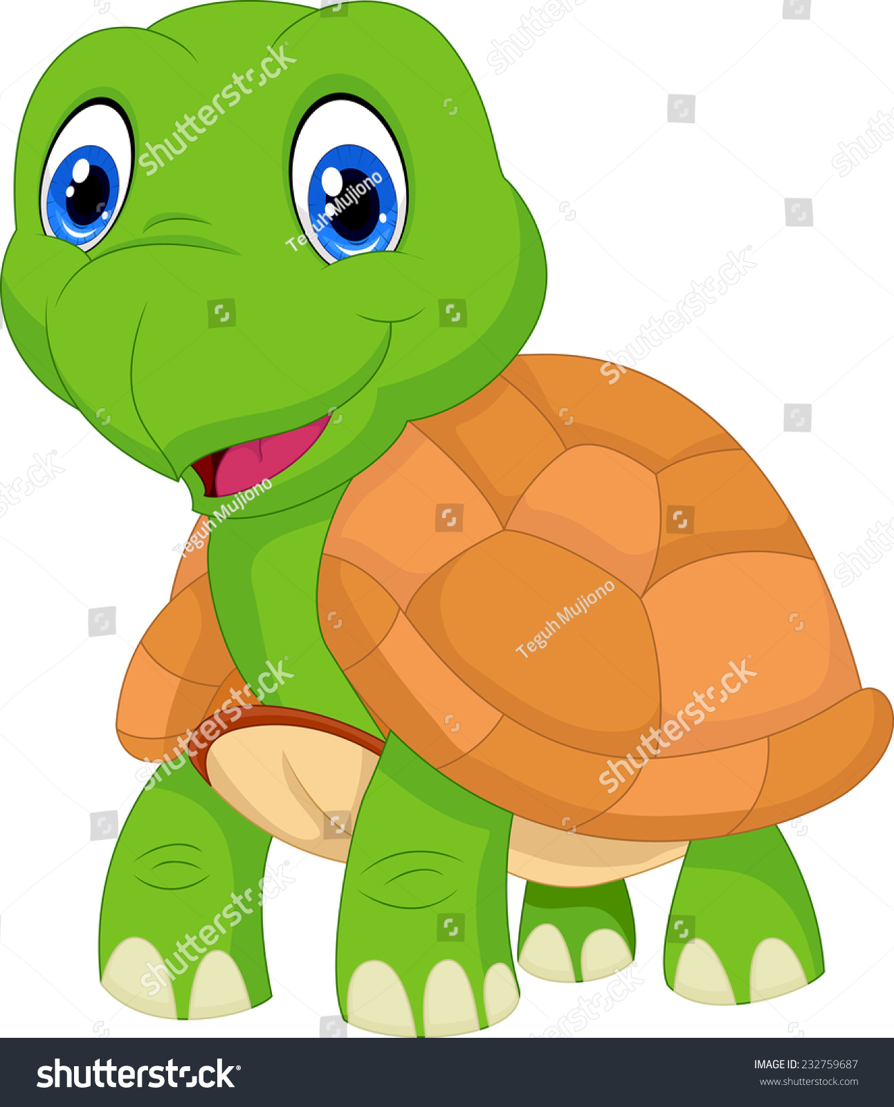 Vektor Stok Cute Cartoon Green Turtle (Tanpa Royalti) 232759687 ...