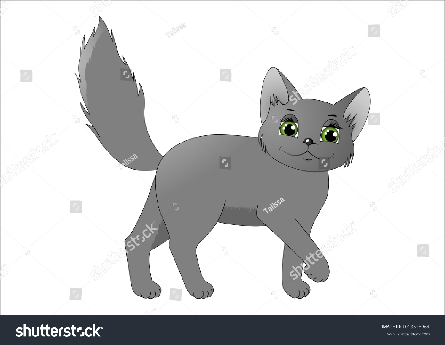 Cute Cartoon Grey Cat Stock Vector (Royalty Free) 1013526964
