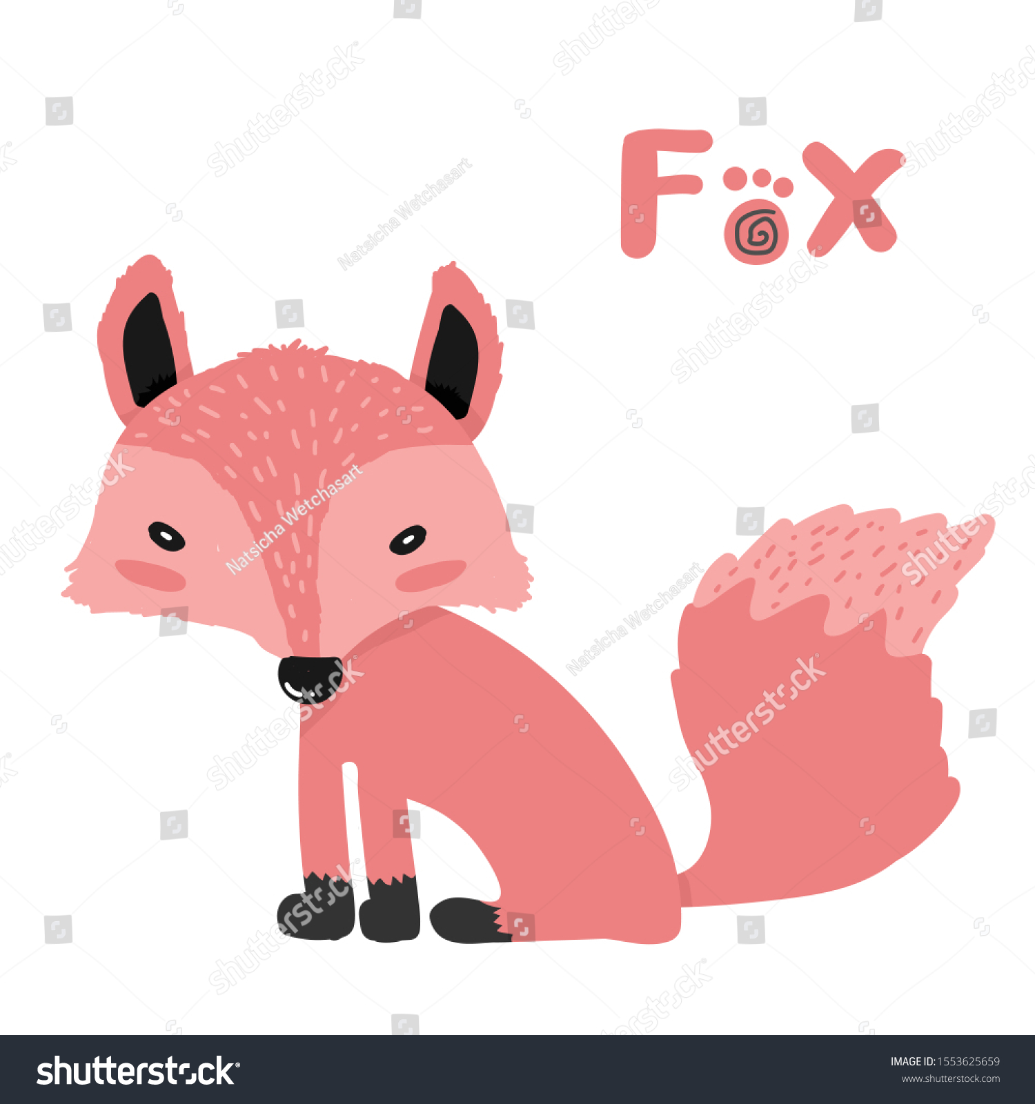 Cute Cartoon Hand Draw Pink Fox 库存矢量图（免版税）1553625659 | Shutterstock