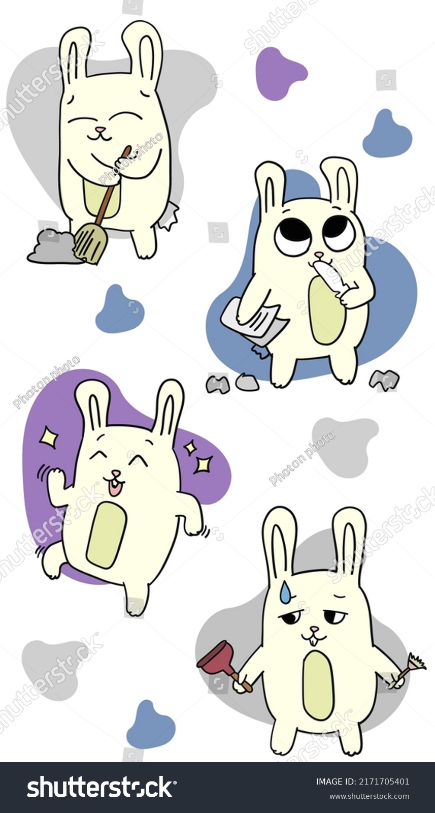 Cute Cartoon Hare Character Doing Different Stock Vector (Royalty Free ...