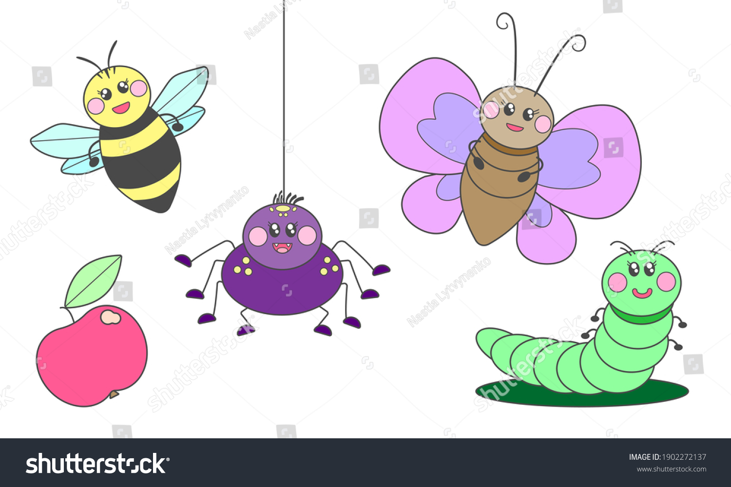 Cute Cartoon Insects Set Vector Stock Vector (Royalty Free) 1902272137 ...