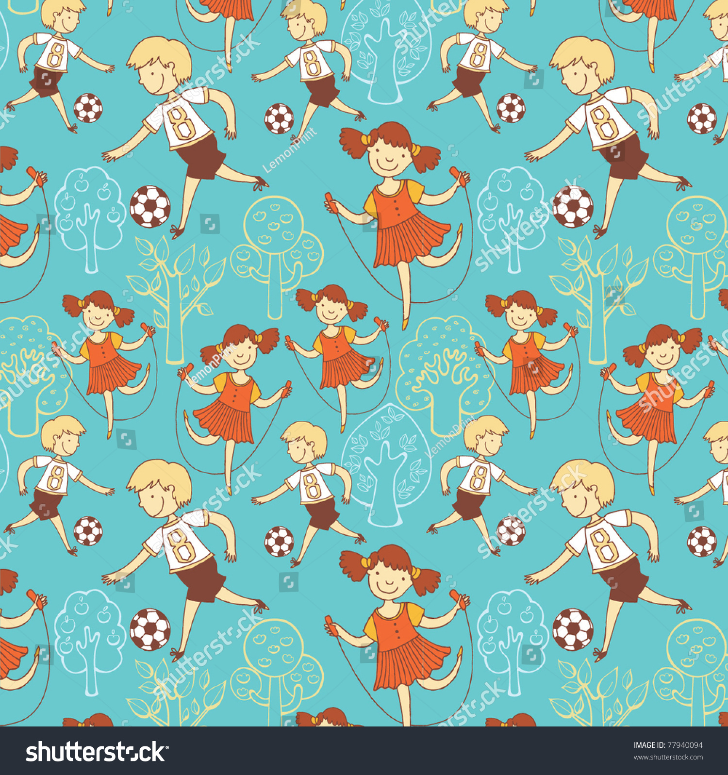 Cute Cartoon Kids Seamless Pattern 库存矢量图（免版税）77940094 | Shutterstock