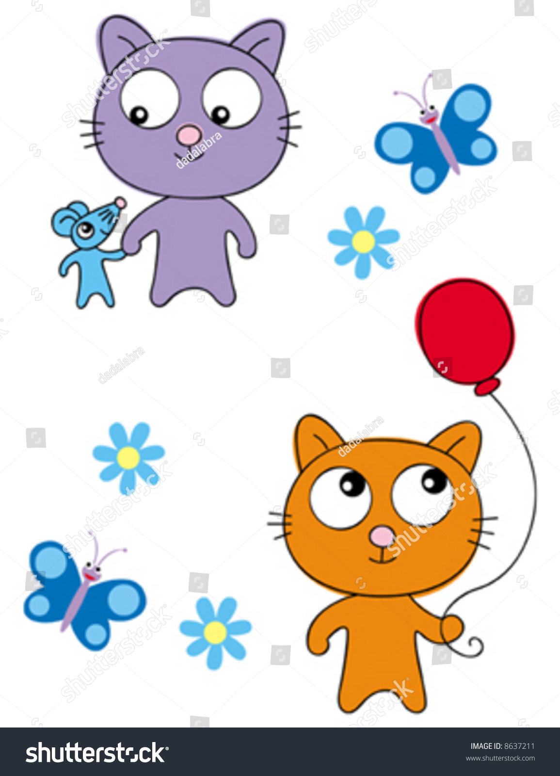 Cute Cartoon Kitten Characters: เวกเตอร์สต็อก (ปลอดค่าลิขสิทธิ์ ...