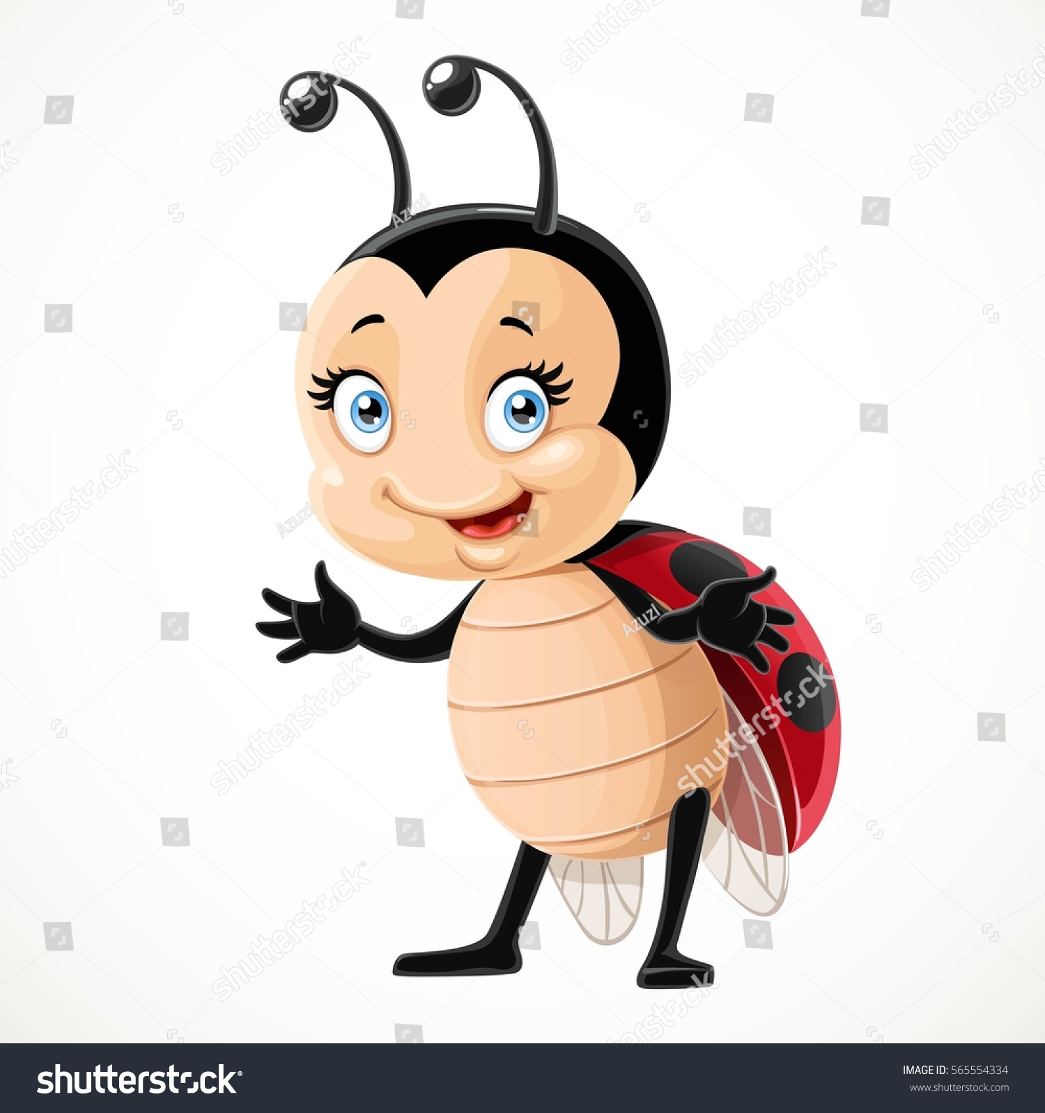 Cute Cartoon Ladybug Stand On White 스톡 벡터(로열티 프리) 565554334 | Shutterstock